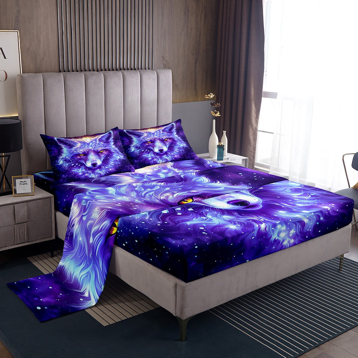 Boho Wolf Twin Size Bed Sheets Set,Dreamy Gradient Purple Bedding Set ...