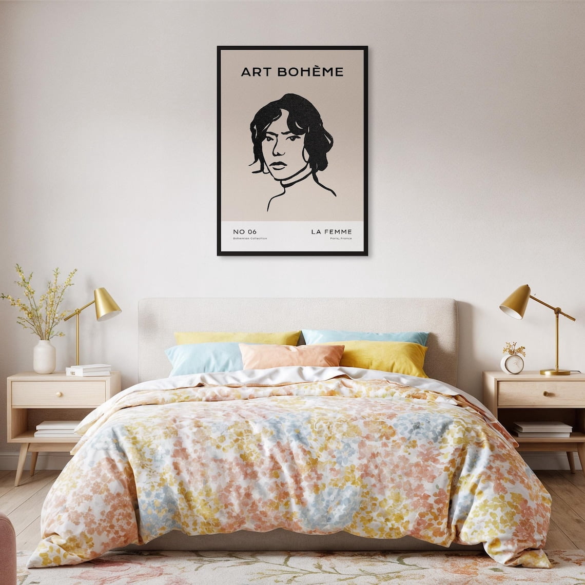 Boho Woman Line Art Poster Minimalist French Portrait Neutral Modern ...