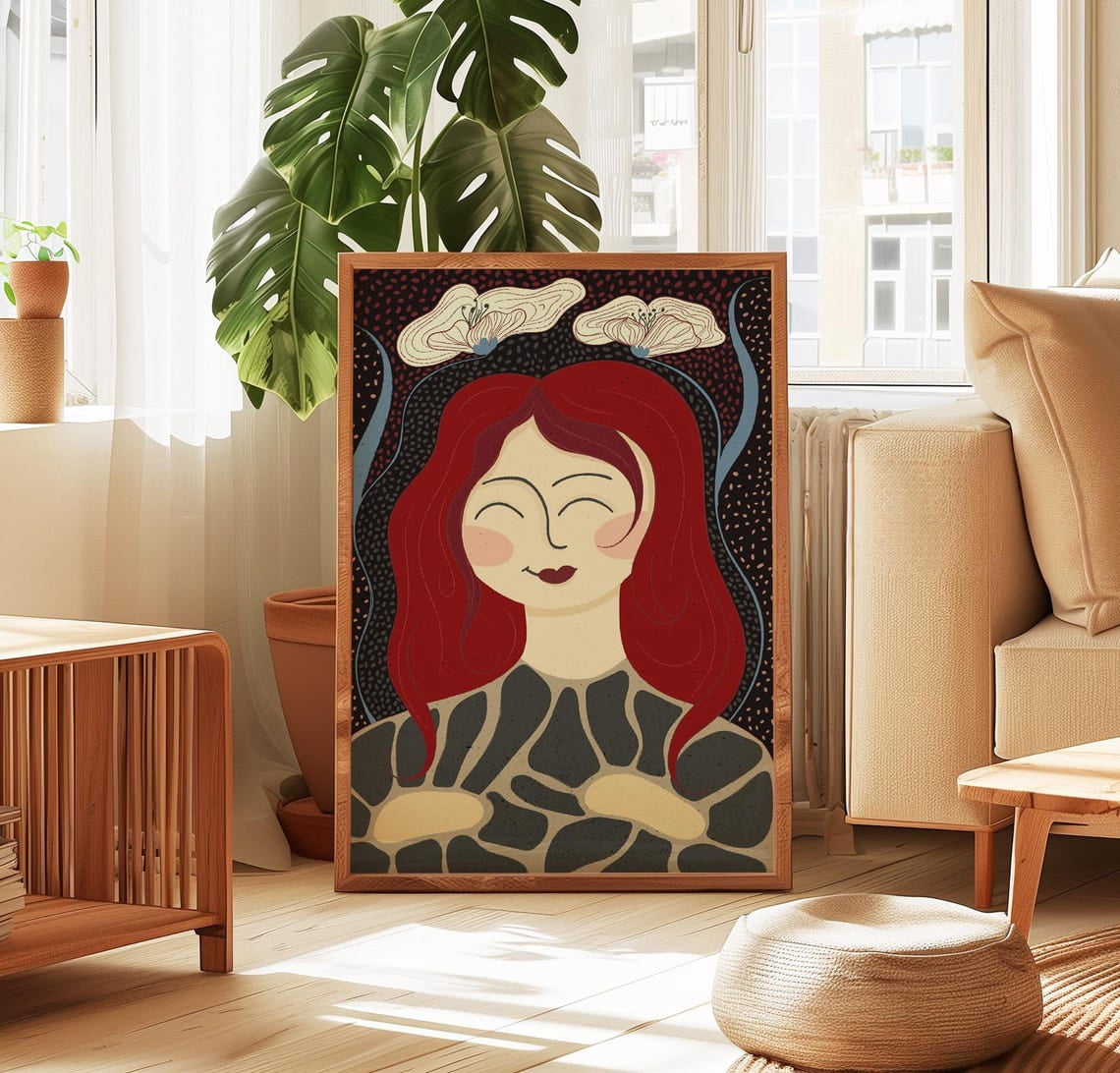 Boho Woman Portrait Red Hair Goddess Poster Unframed Paper Print ...