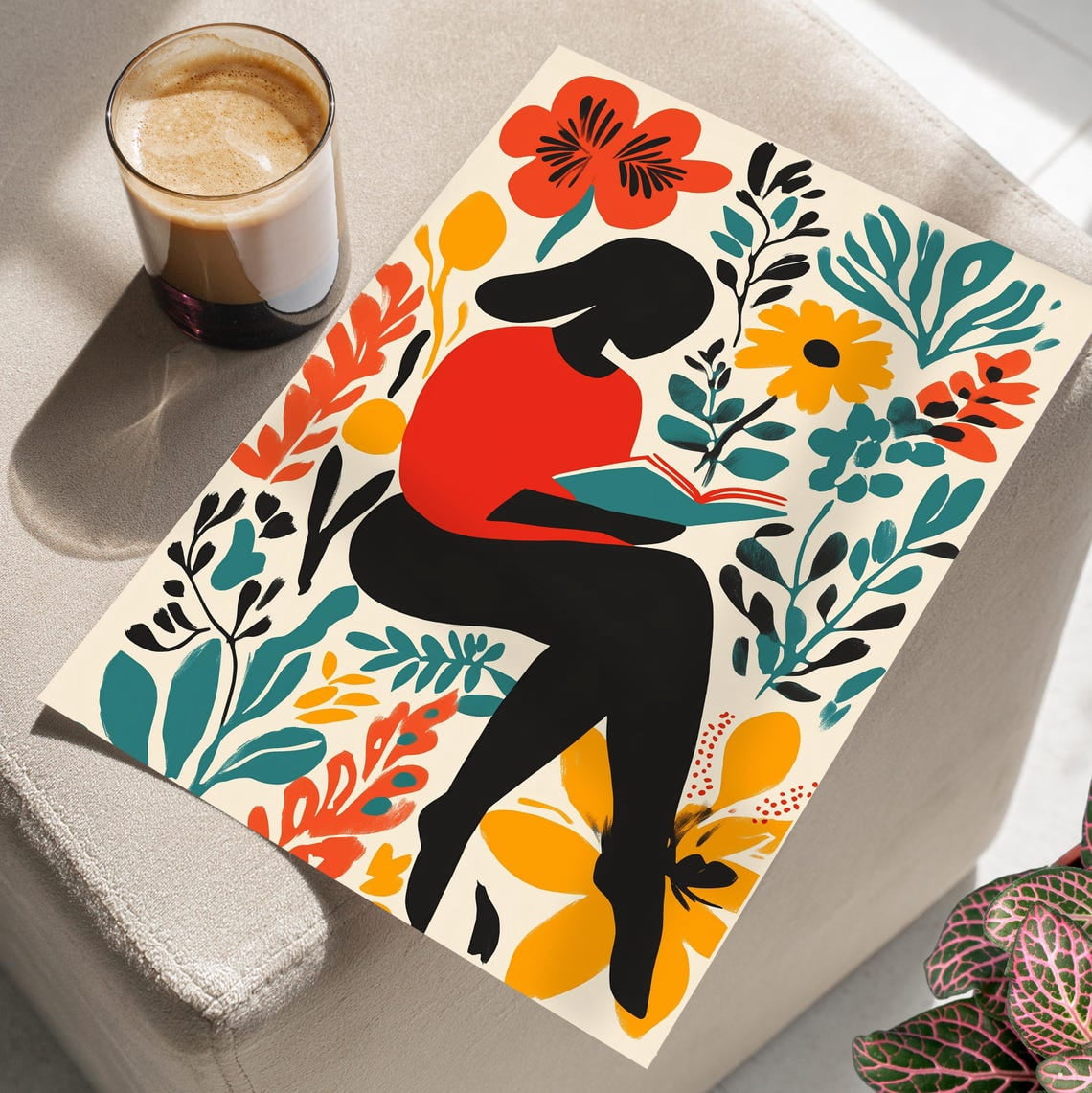 Boho Woman Reading A Book Colorful Henri Matisse Inspired Vibrant ...