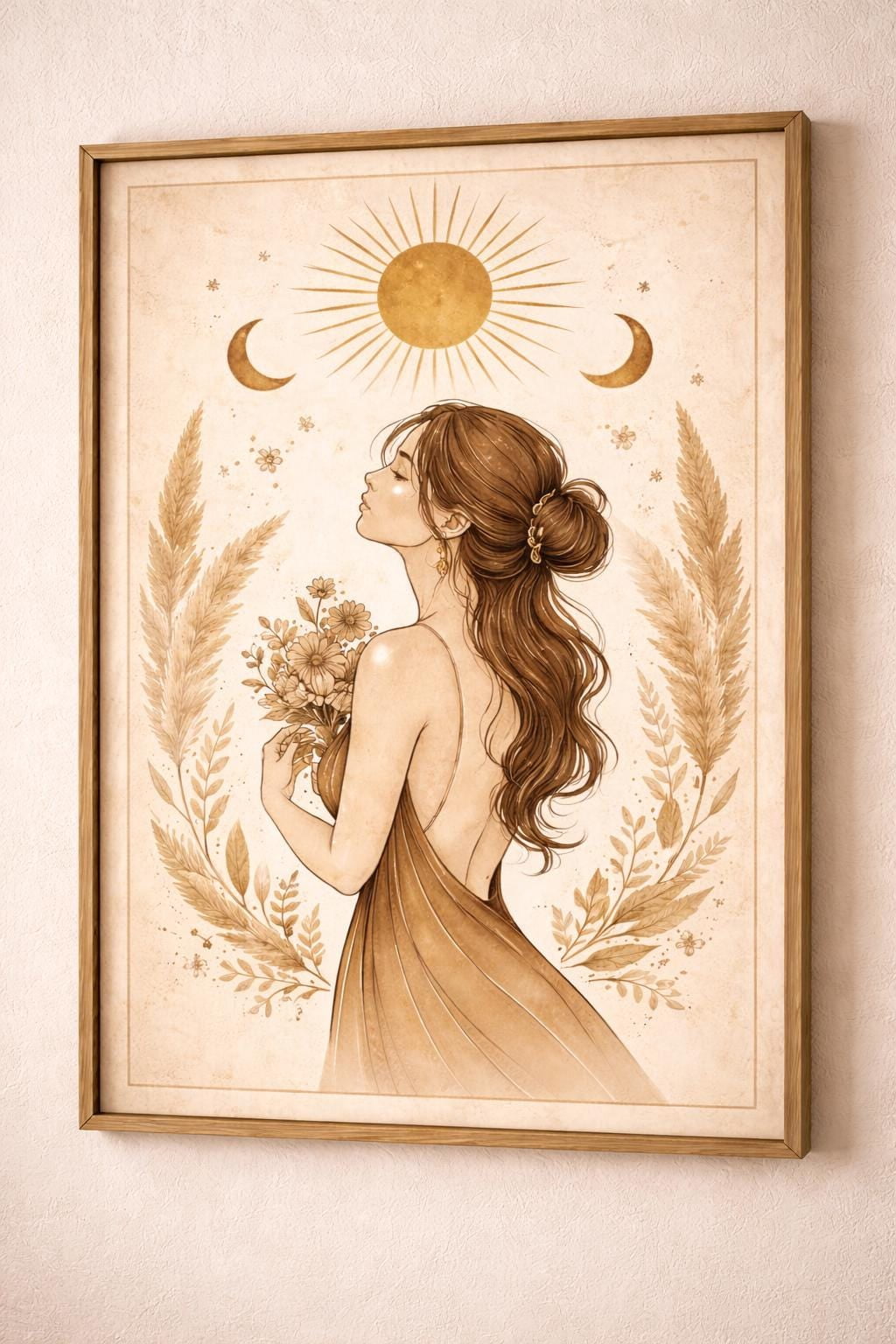 Boho Woman Wall Art Minimalist Feminine Poster Neutral Botanical Poster ...