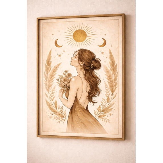 Boho Woman Wall Art Minimalist Feminine Poster Neutral Botanical Poster ...