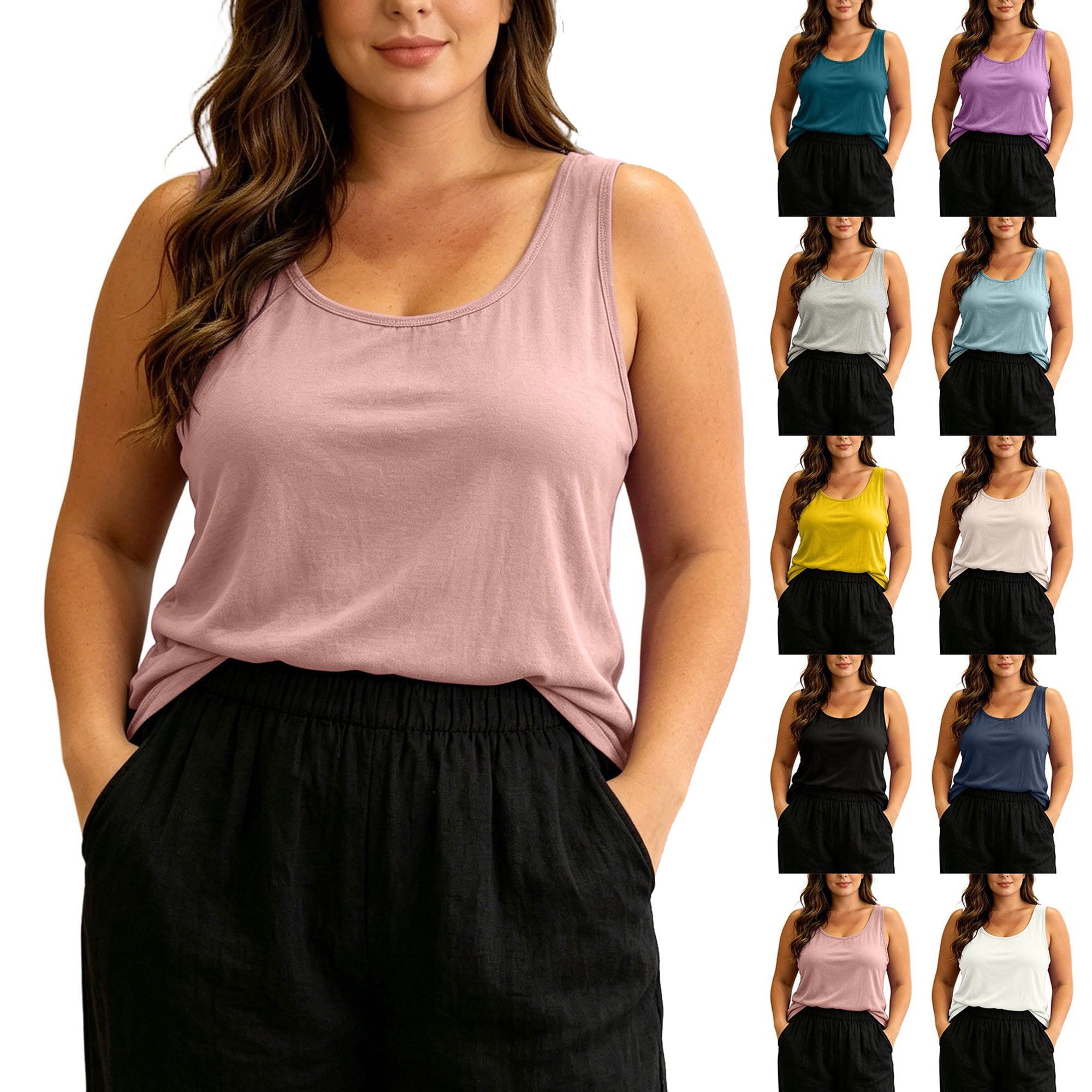 Boho Womens Tops Ndbuld Women's Round Neck Tank Top Plus Size Women's ...