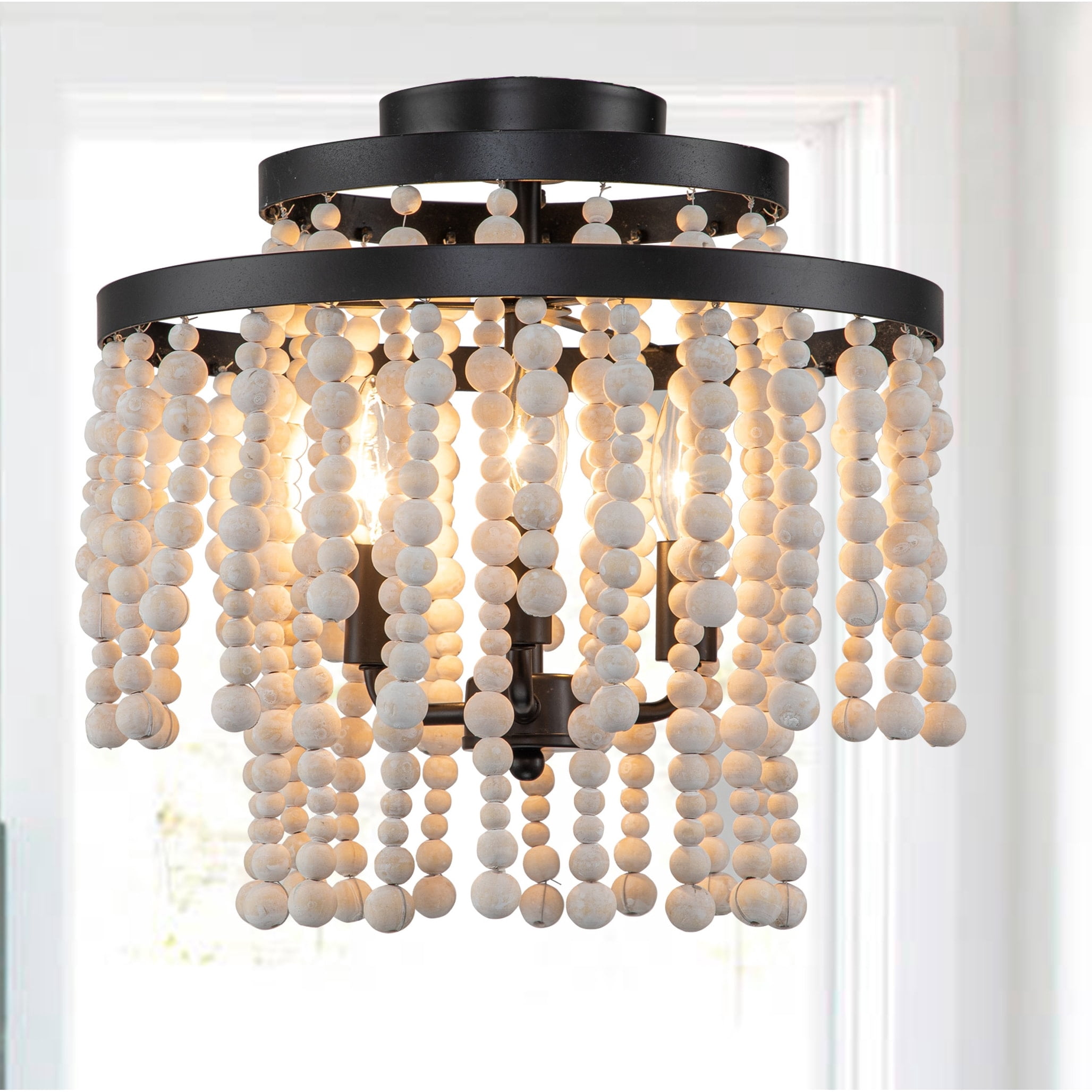 Boho Wood Beaded Ceiling Light Farmhouse Light Fixture - Walmart.com