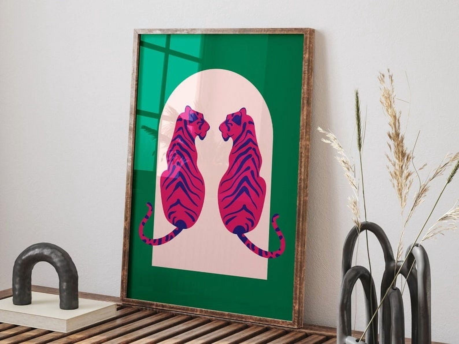 Boho Year of Tiger Poster | Minimalist Green & Pink Wall Decor 12x18 ...