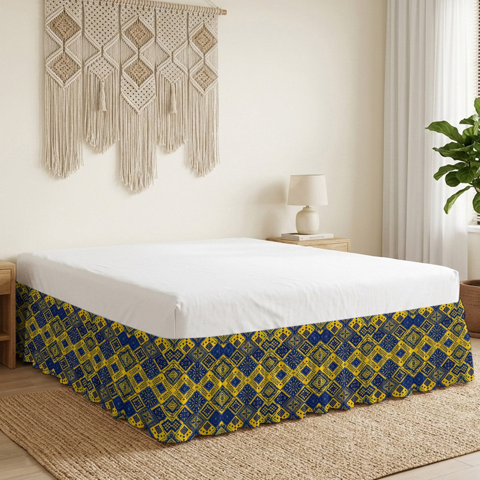 Boho Yellow Bed Skirt Bed Skirts King Size 16 Inch Drop, Watercolor ...