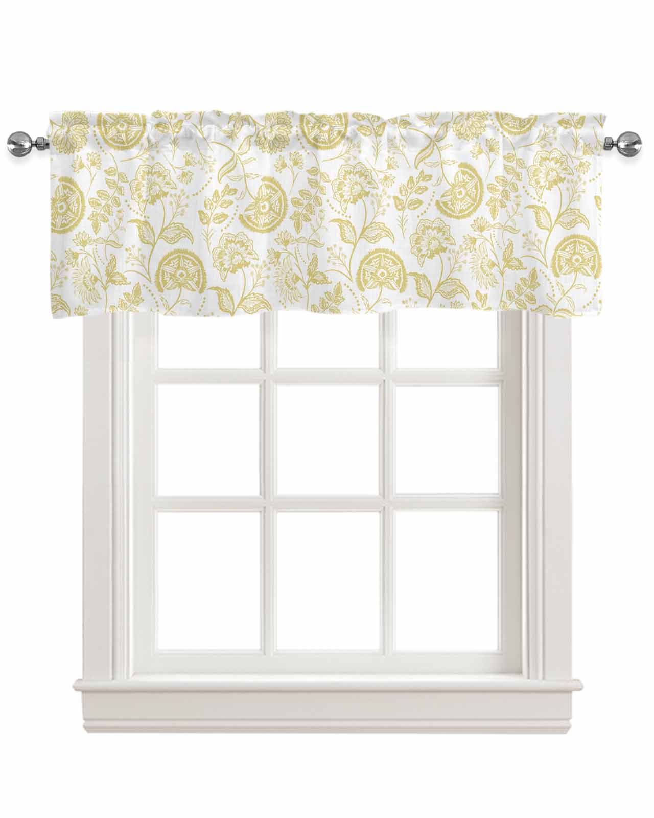 Boho Yellow Floral Kitchen Valances for Windows Farmhouse Linen Window ...