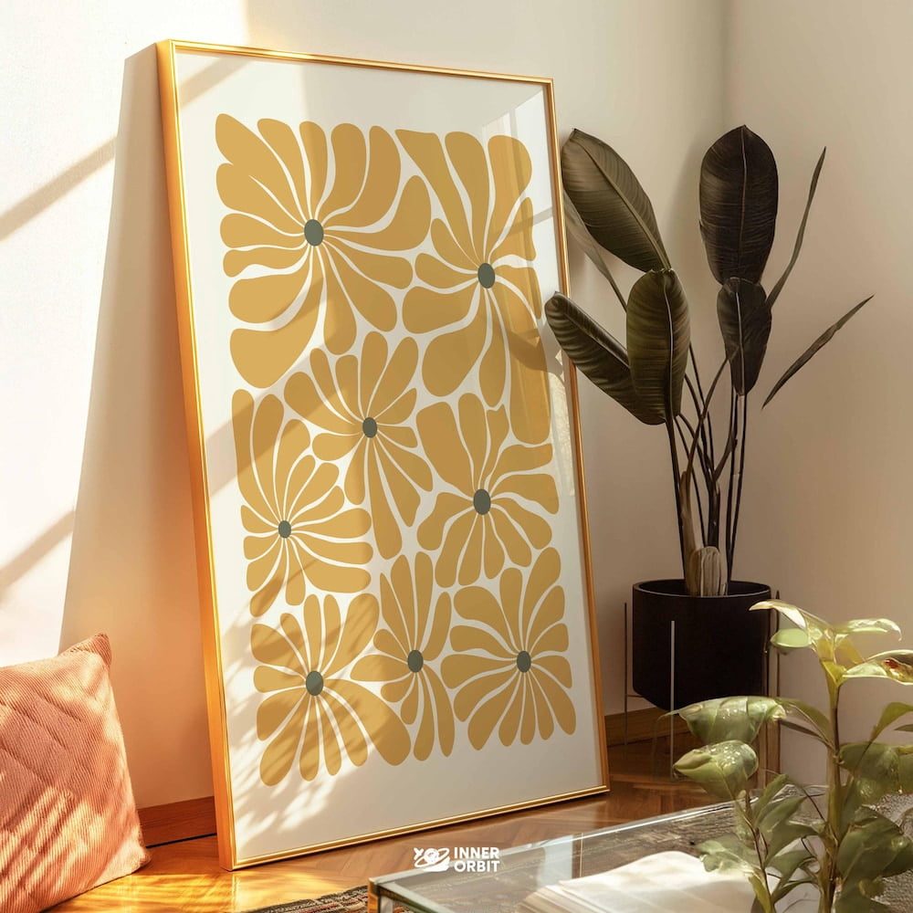 Boho Yellow Flowers Matisse Ochre Market Wall Poster Home Decor Office ...