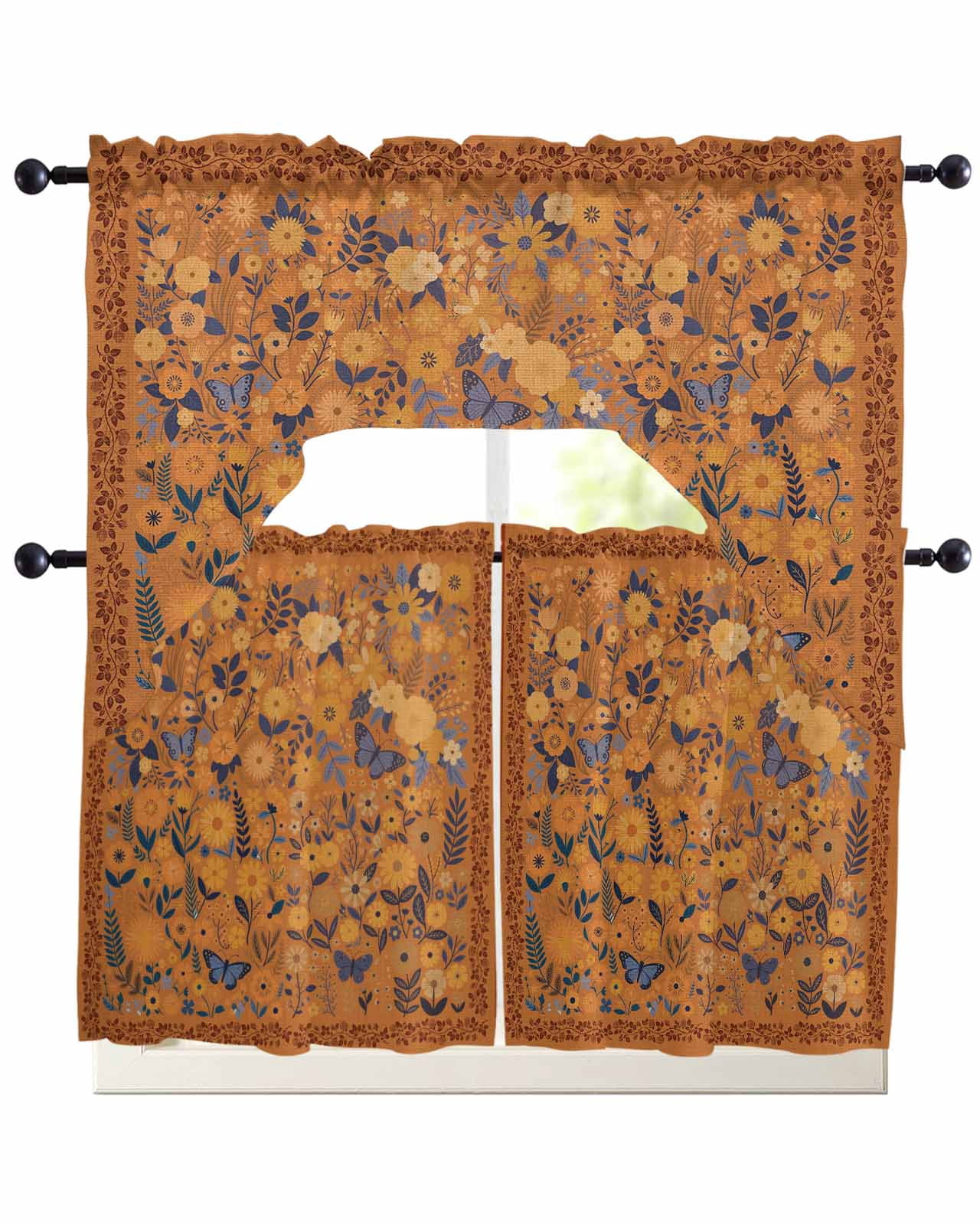 Boho Yellow Flowers Swag Curtains for Living Room/Bedroom Windows ...