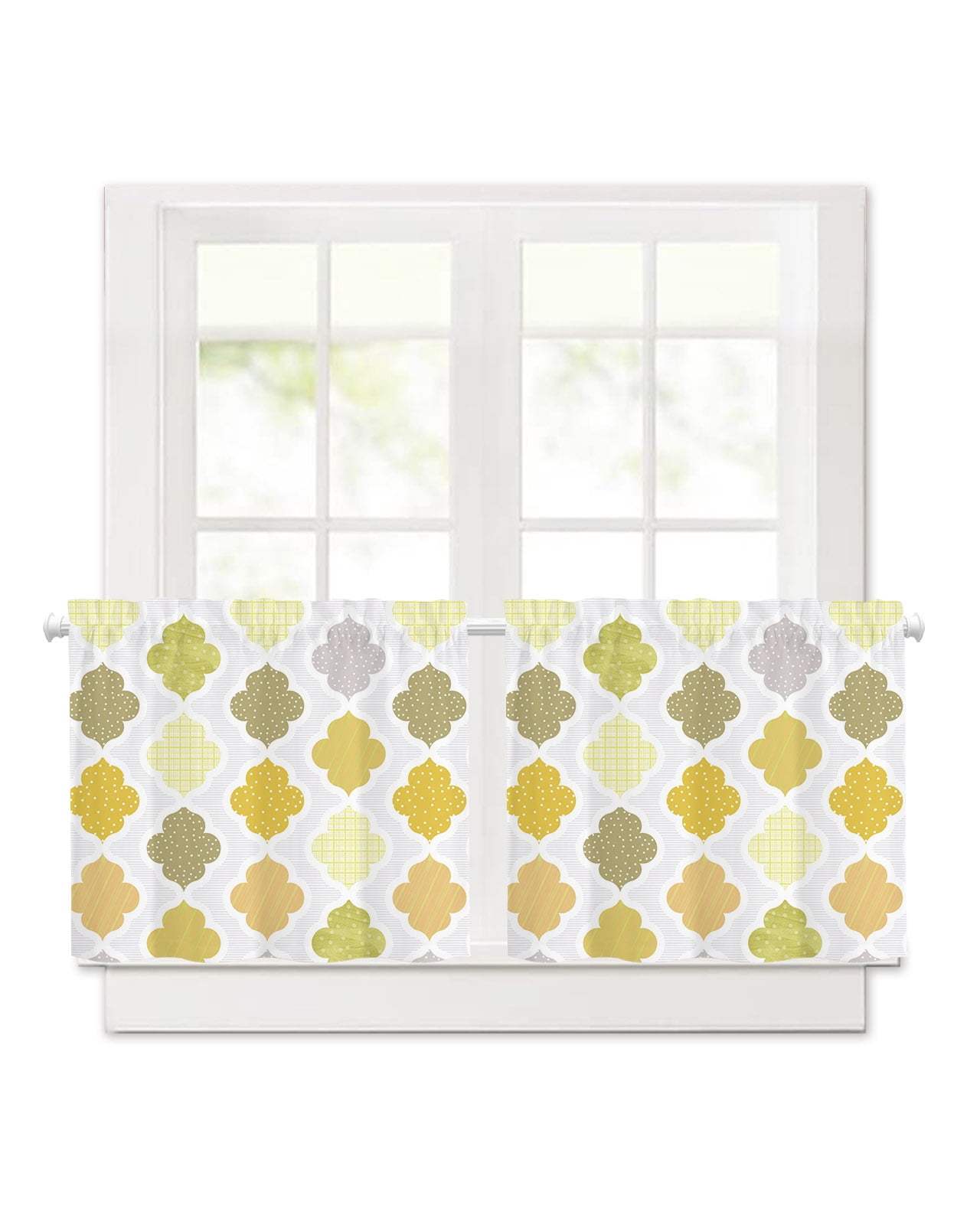 Boho Yellow Geometric Medieval Short Blackout Curtains 30 Inch Long ...