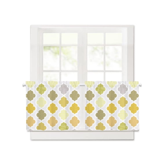 Boho Yellow Geometric Medieval Short Blackout Curtains 30 Inch Long ...