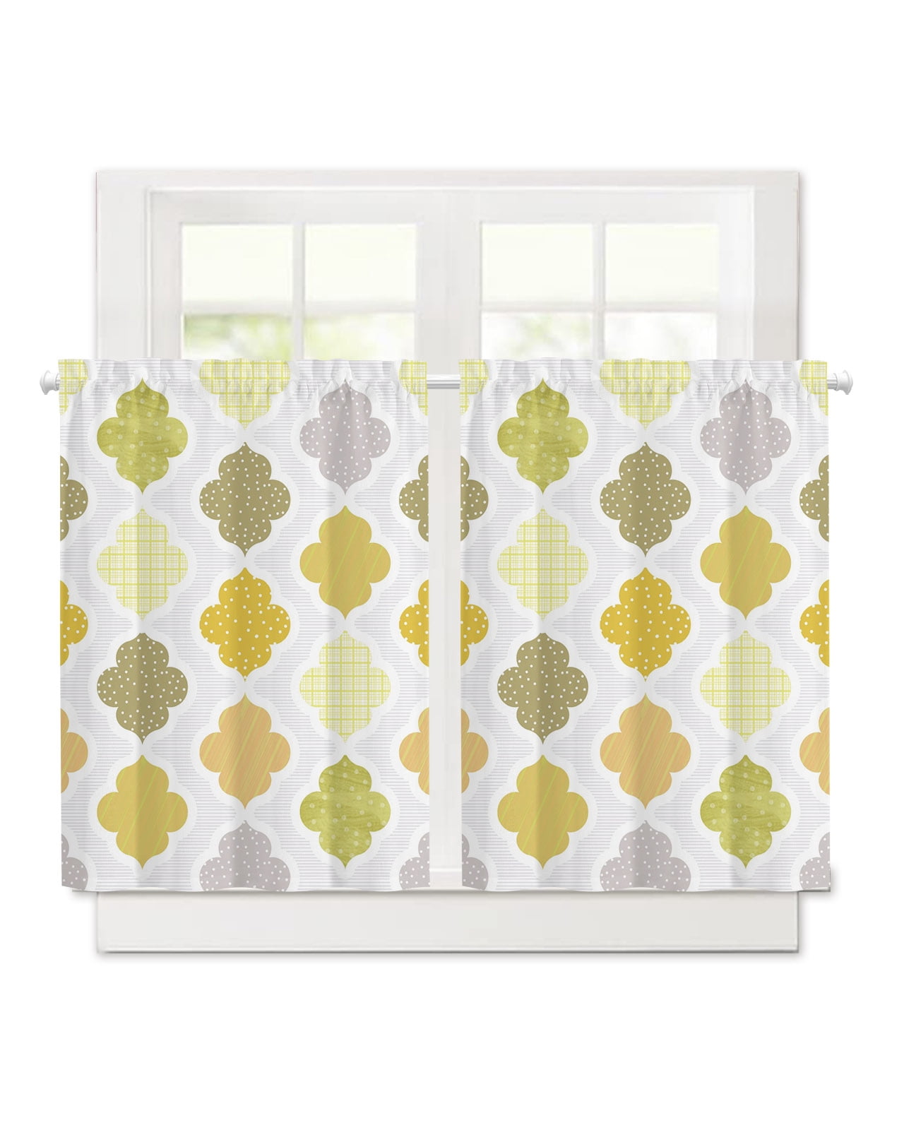 Boho Yellow Geometric Medieval Short Blackout Curtains 36 Inch Long ...