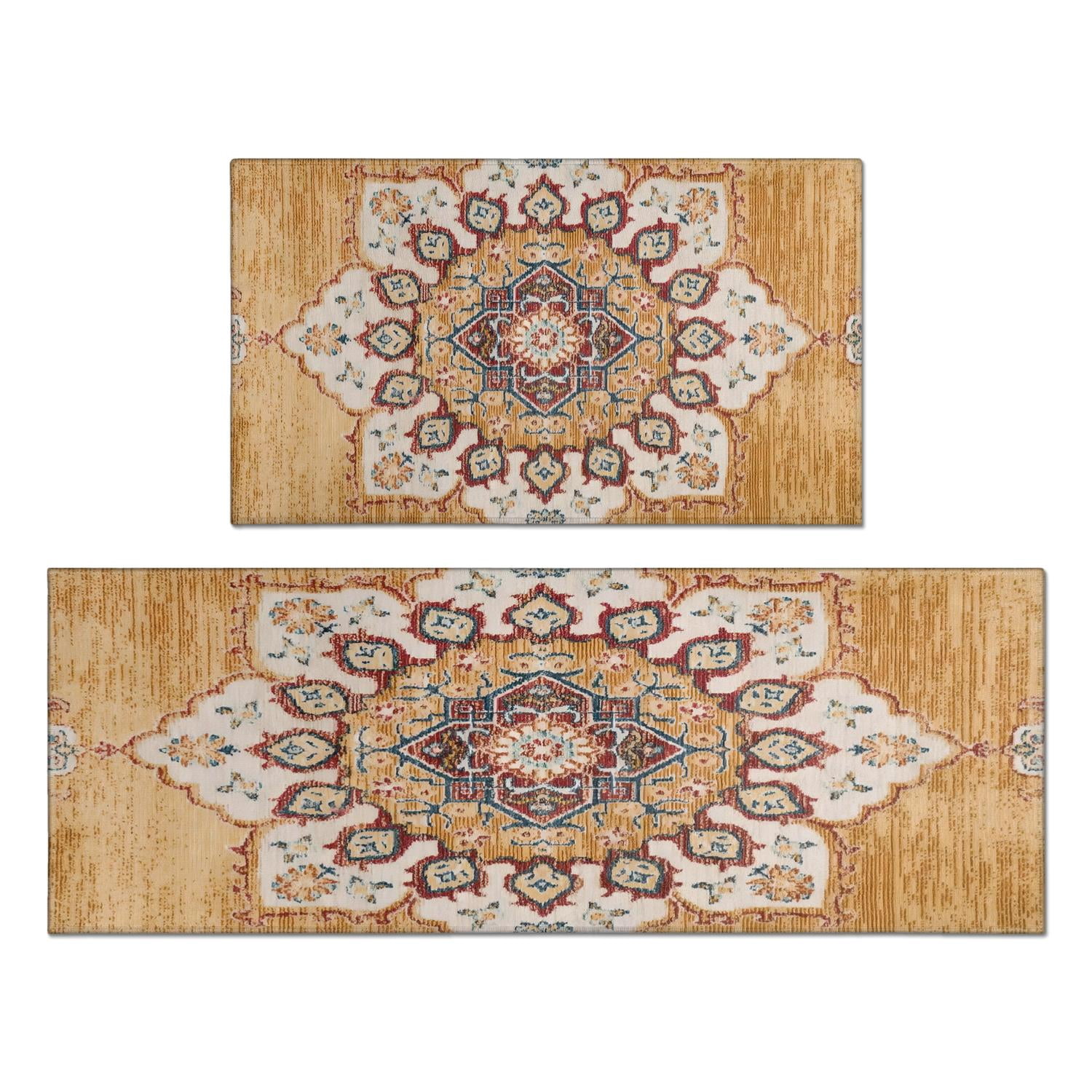 Boho Yellow Patterned Carpet Kitchen Rugs and Mats Sets Of 2, Funny ...