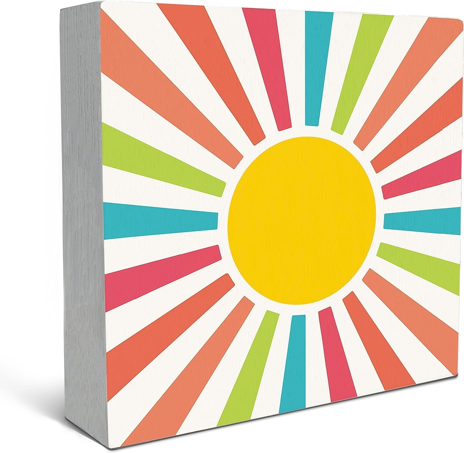 Boho Yellow Sun Colorful Sunshine Wood Box Sign Desk Decor Boho Mid ...