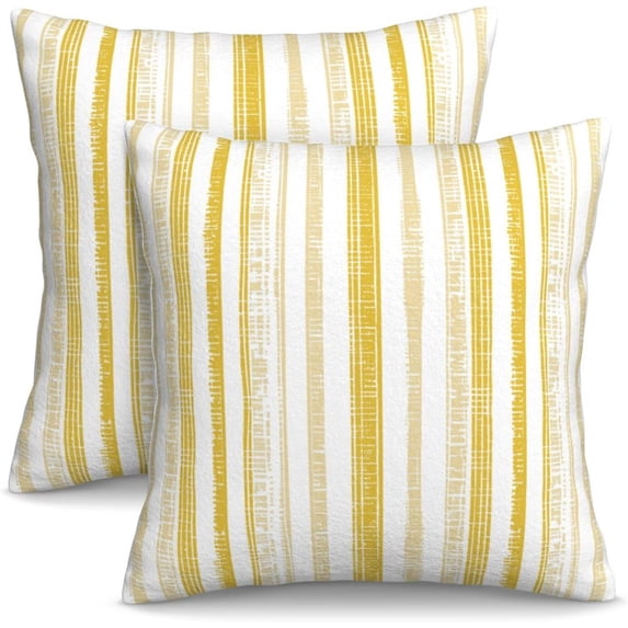 Boho Yellow White Striped Throw Pillow Covers 18 x 18 Inch Set of 2 ...