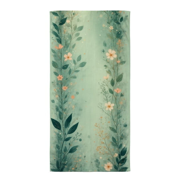 Boho beach towels A green background with flowers and leaves toalla ...