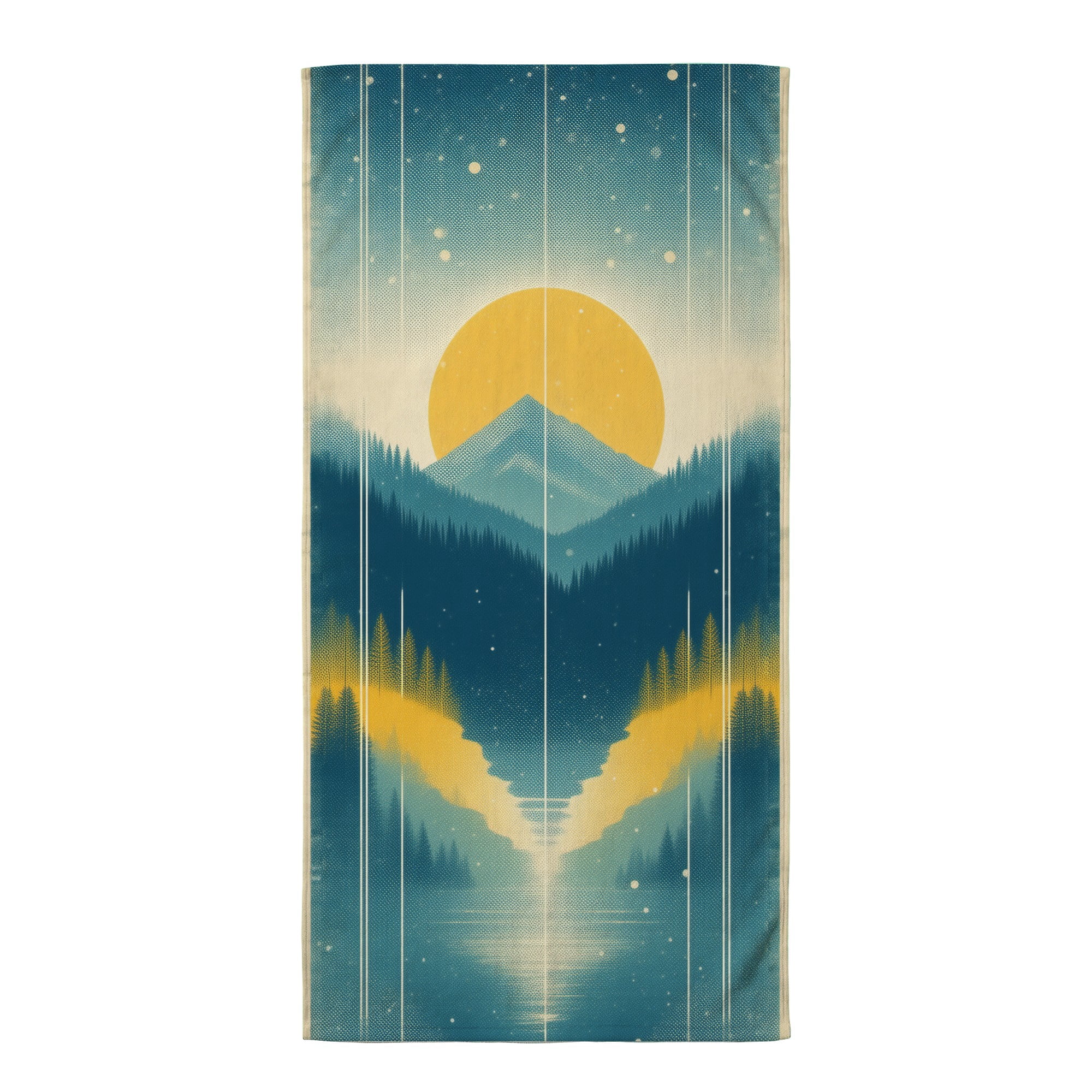 Boho beach towels A poster of a mountain with a full moon in the sky ...