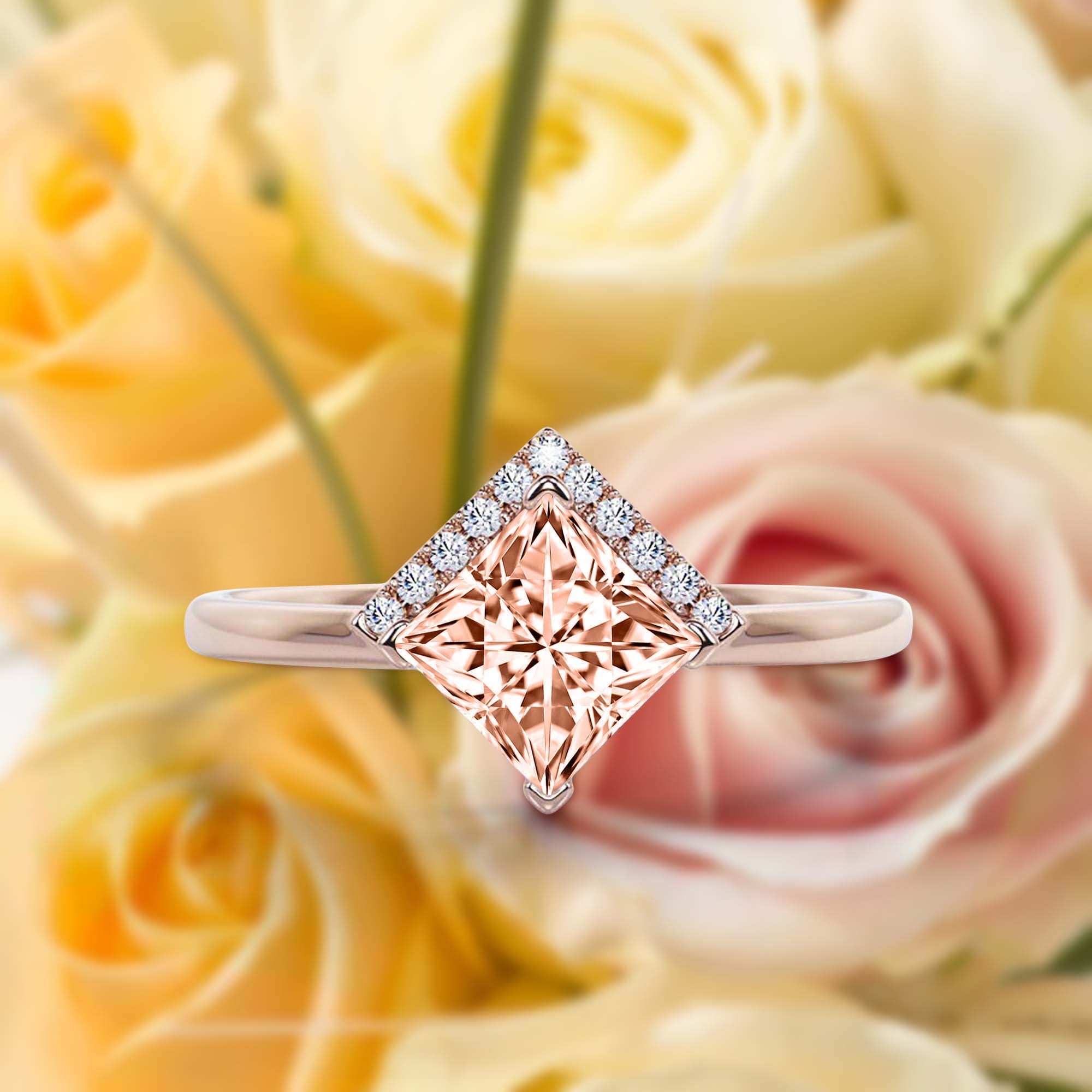 Boho & hippie 1.50 Carat Princess Cut Morganite And Diamond Moissanite ...