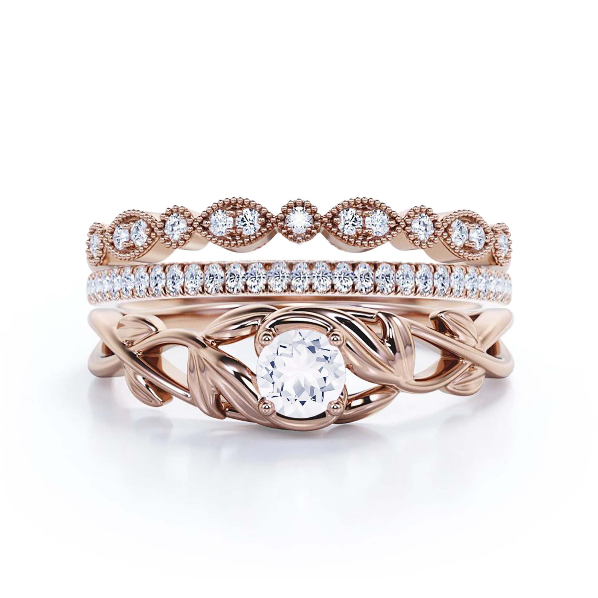 Boho & hippie 1.50 Carat Round Diamond Moissanite Leaf Inspired Engagement Ring, Wedding Ring in ...