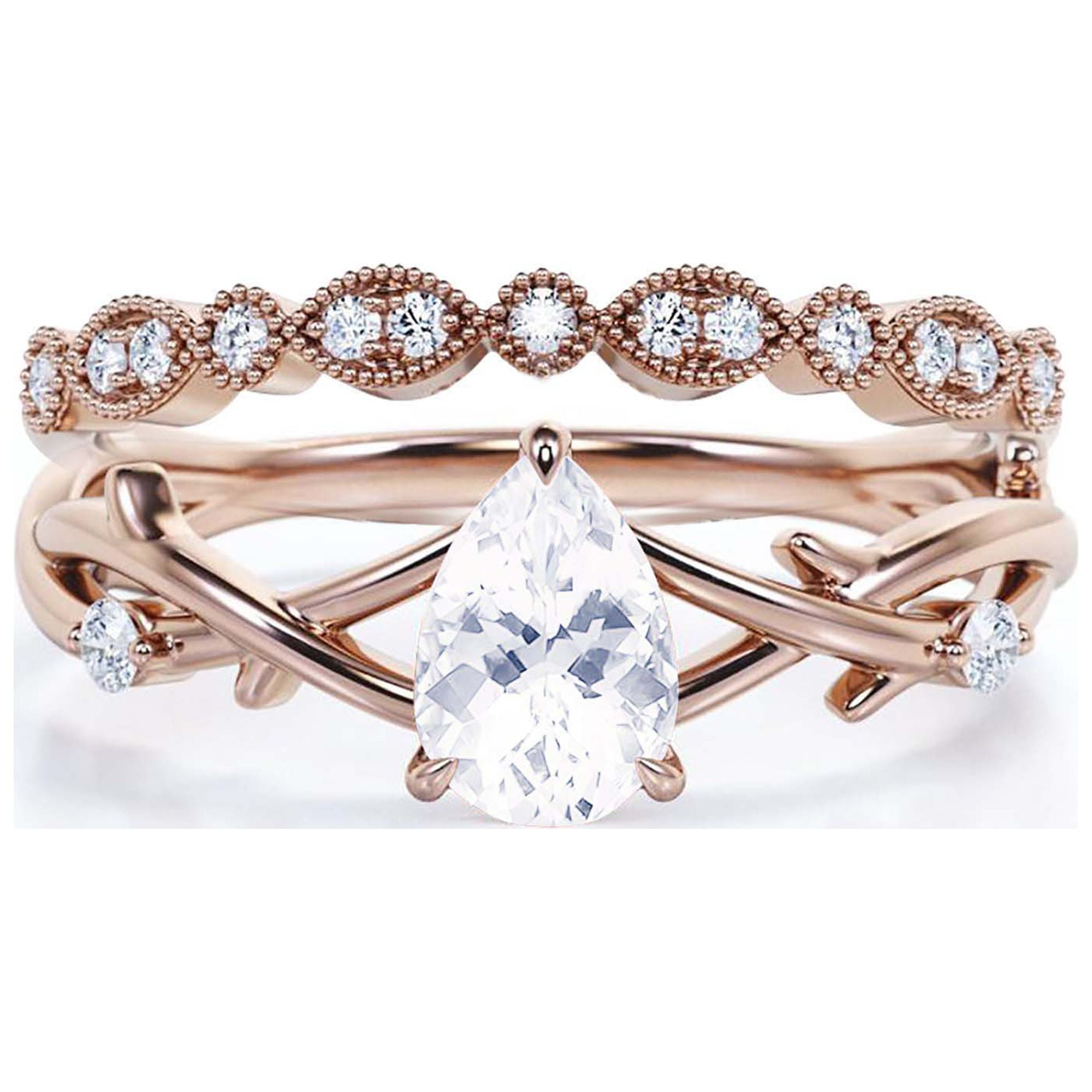 Boho & hippie 1.60 Carat Pear Cut Diamond Moissanite Unique Engagement Ring, Wedding Ring ...