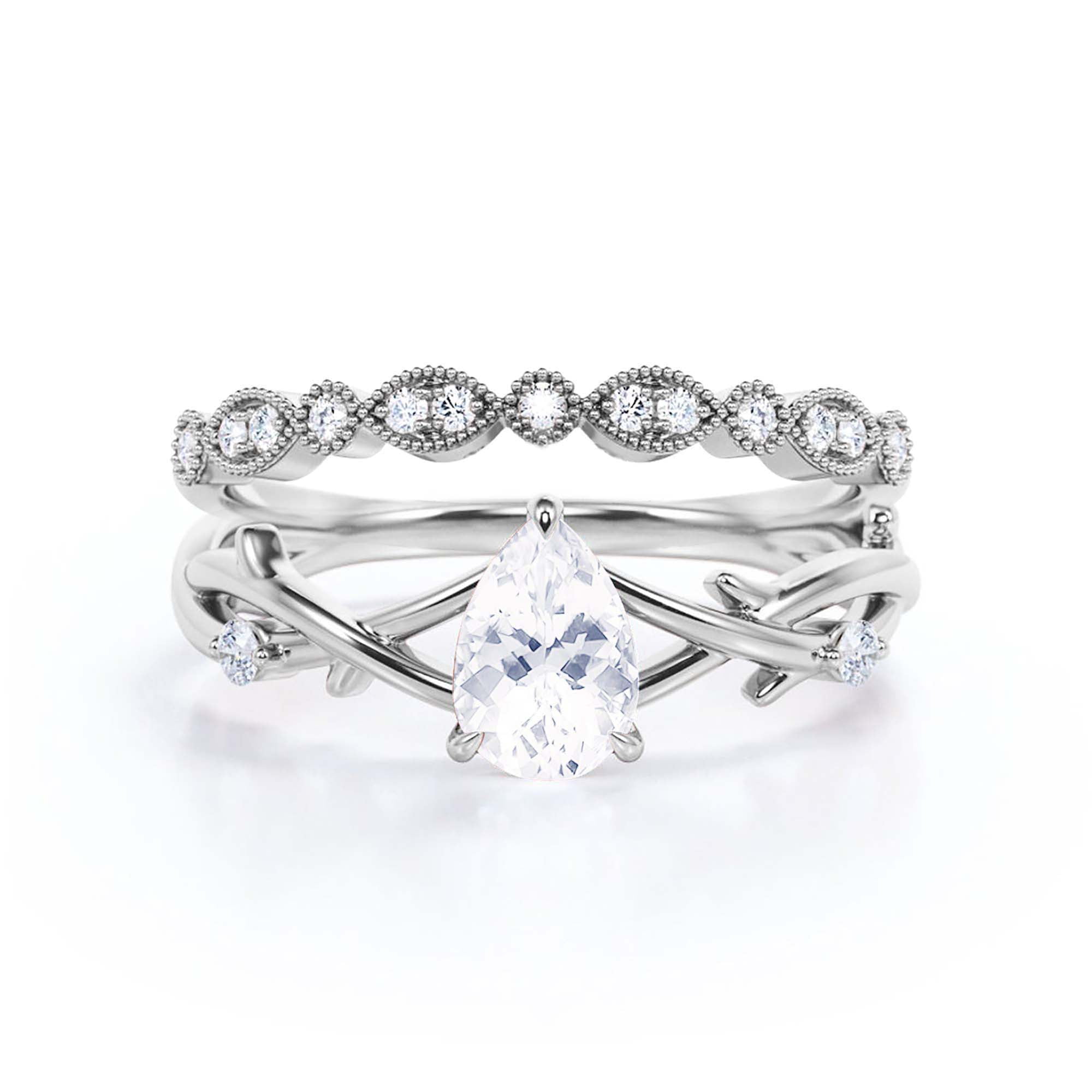 Boho & hippie 1.60 Carat Pear Cut Diamond Moissanite Unique Engagement Ring, Wedding Ring ...