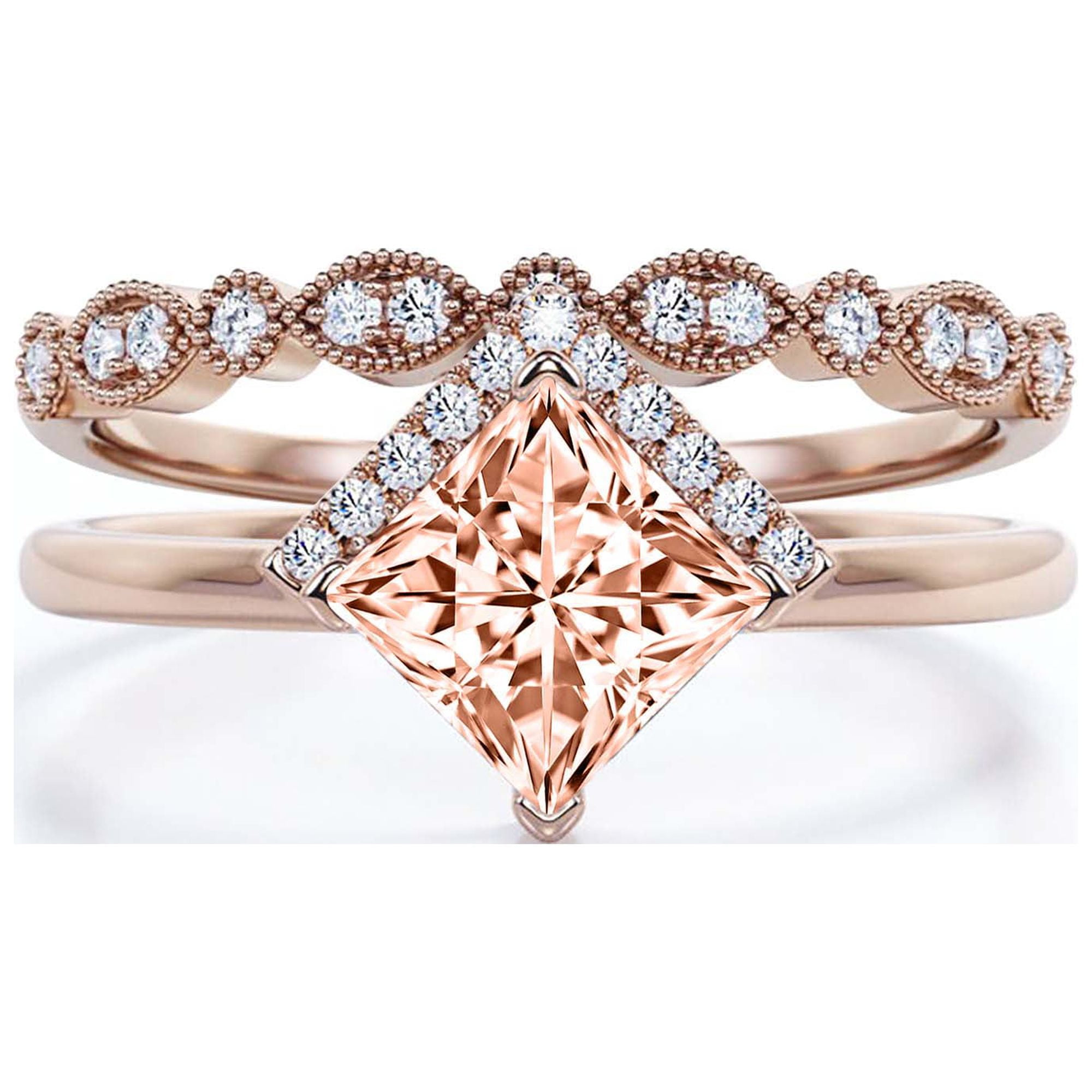 Boho & hippie 2.00 Carat Princess Cut Morganite And Diamond Moissanite ...