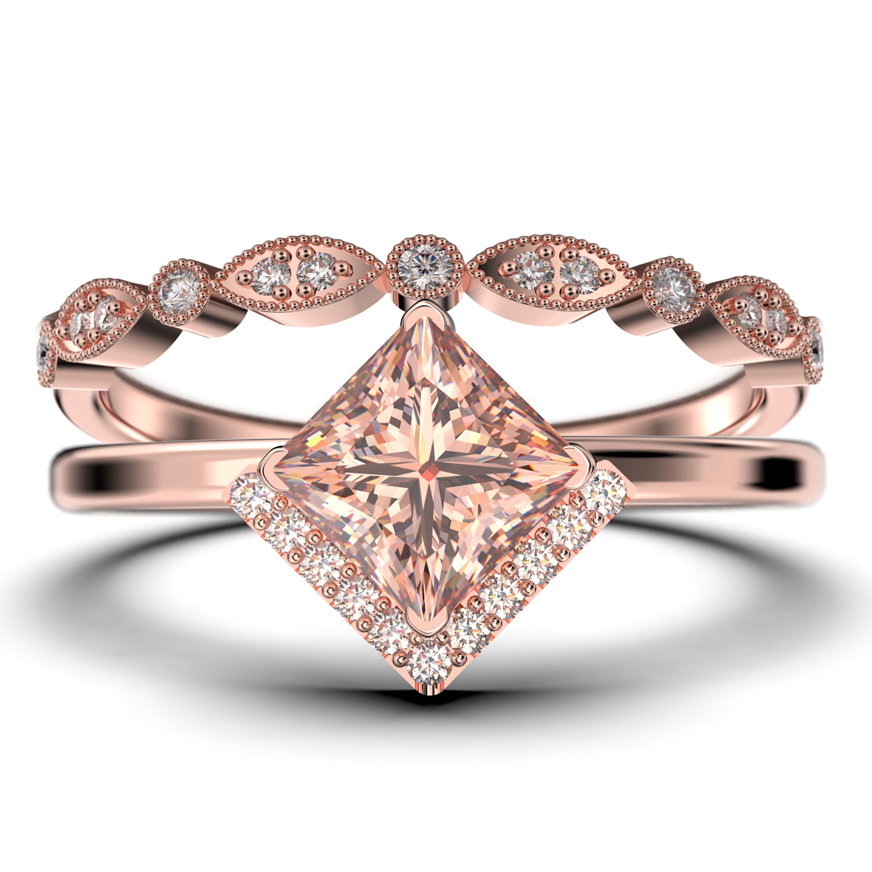Boho & hippie 2.00 Carat Princess Cut Morganite And Diamond Moissanite ...