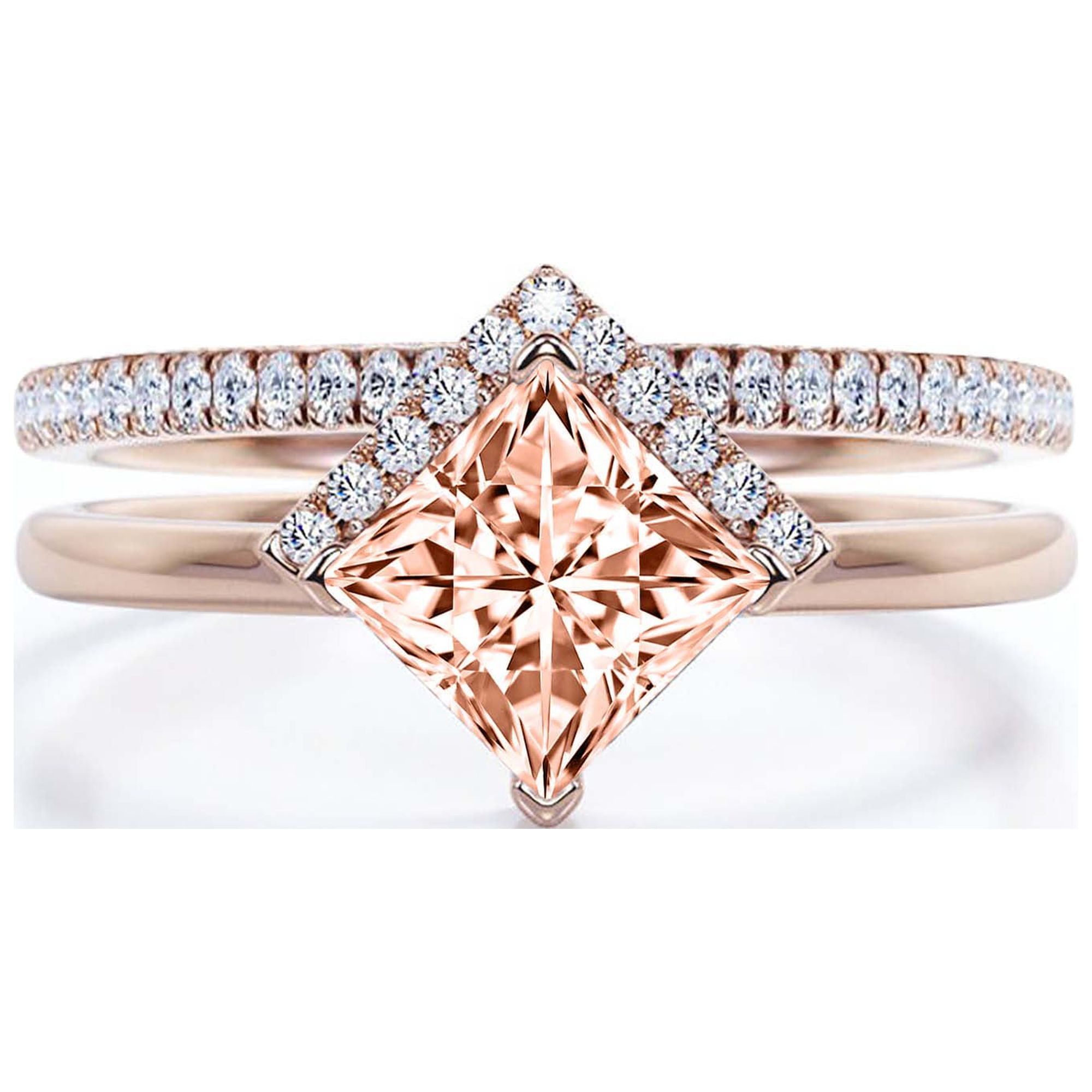 Boho & hippie 2.00 Carat Princess Cut Morganite And Diamond Moissanite ...