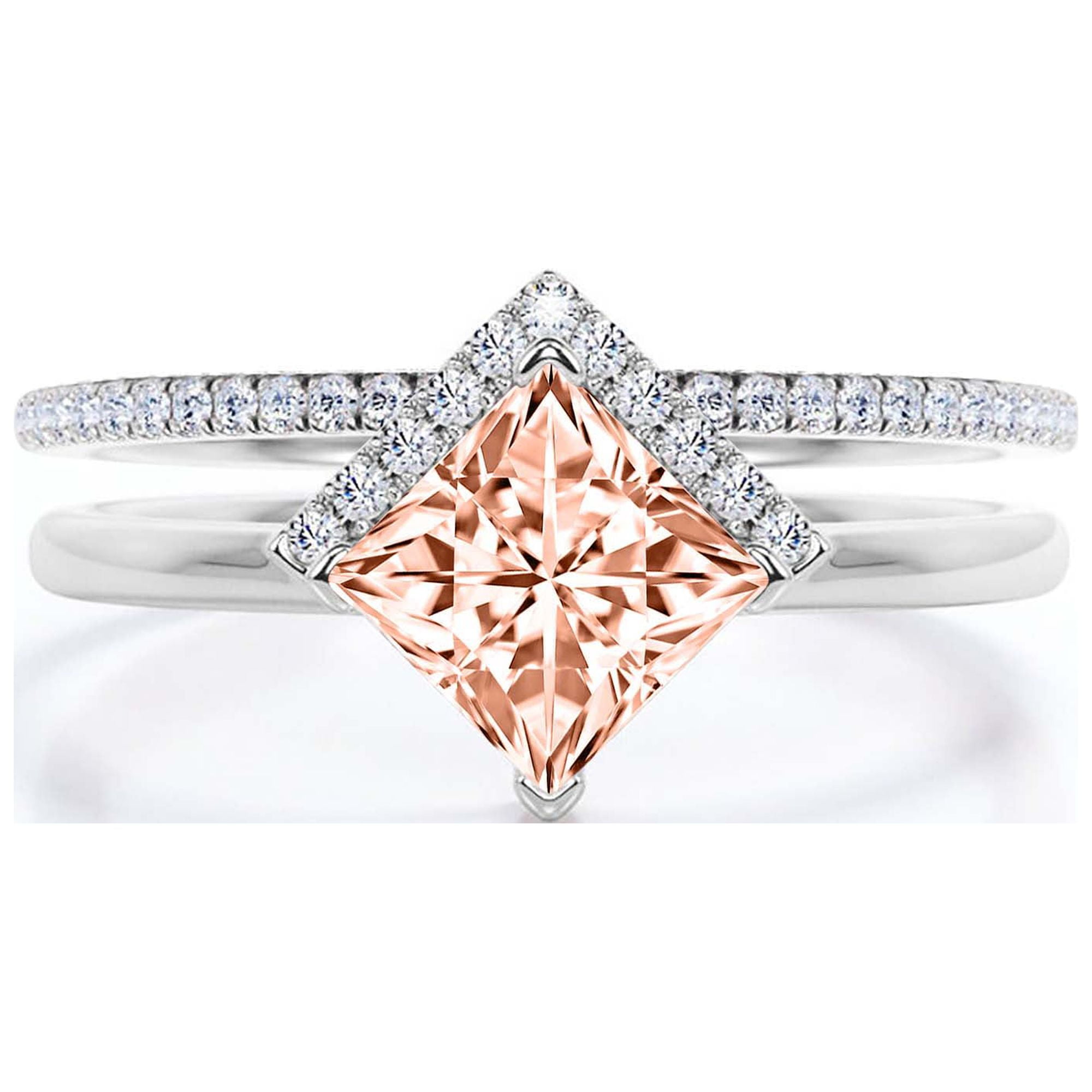 Boho & hippie 2.00 Carat Princess Cut Morganite And Diamond Moissanite ...