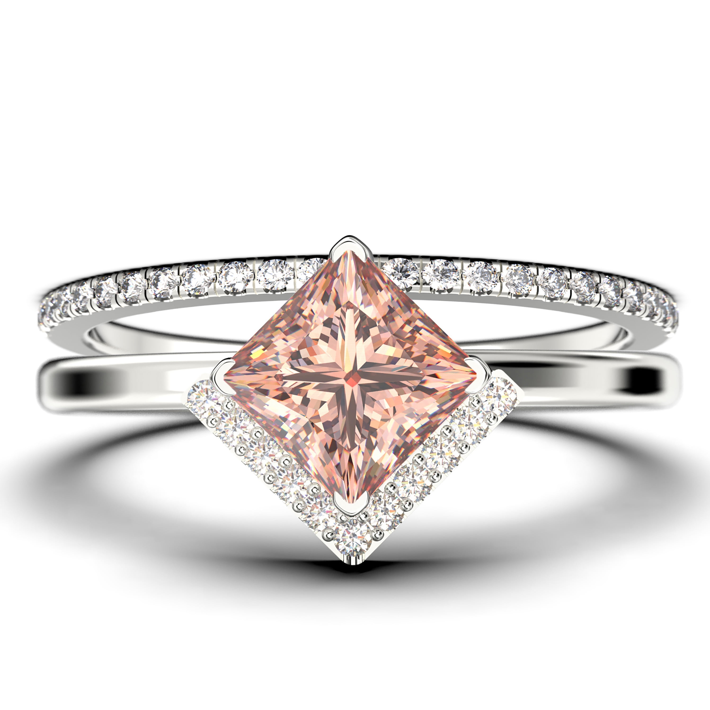Boho & hippie 2.00 Carat Princess Cut Morganite And Diamond Moissanite ...