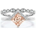 Boho & hippie 2.00 Carat Princess Cut Morganite And Diamond Moissanite Dainty Engagement Ring ...