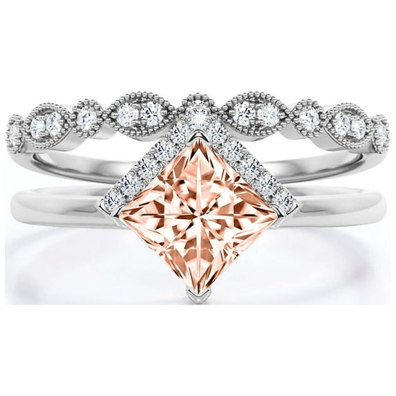 Boho & hippie 2.00 Carat Princess Cut Morganite And Diamond Moissanite ...