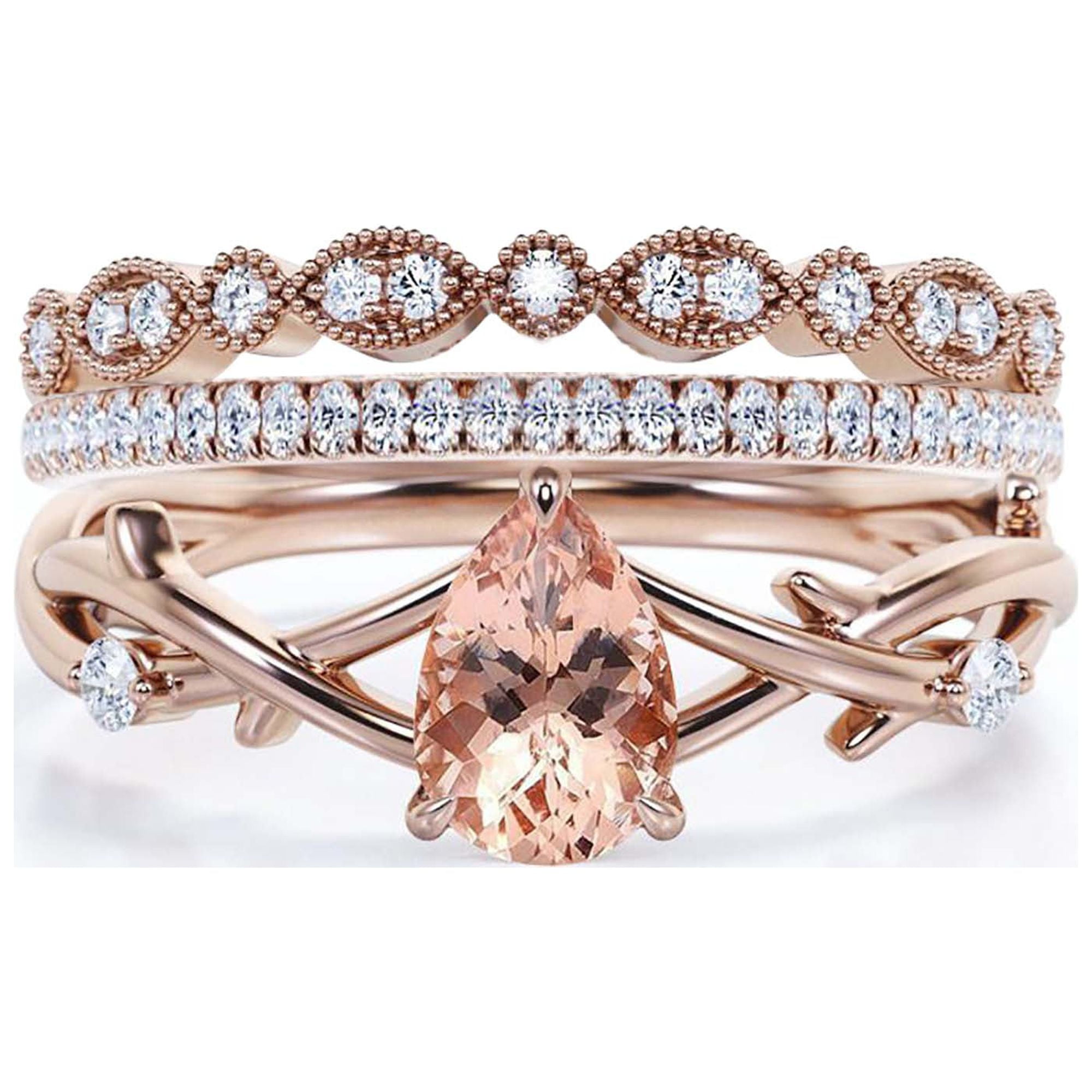 Boho & hippie 2.10 Carat Pear Cut Morganite And Diamond Moissanite Unique Engagement Ring ...