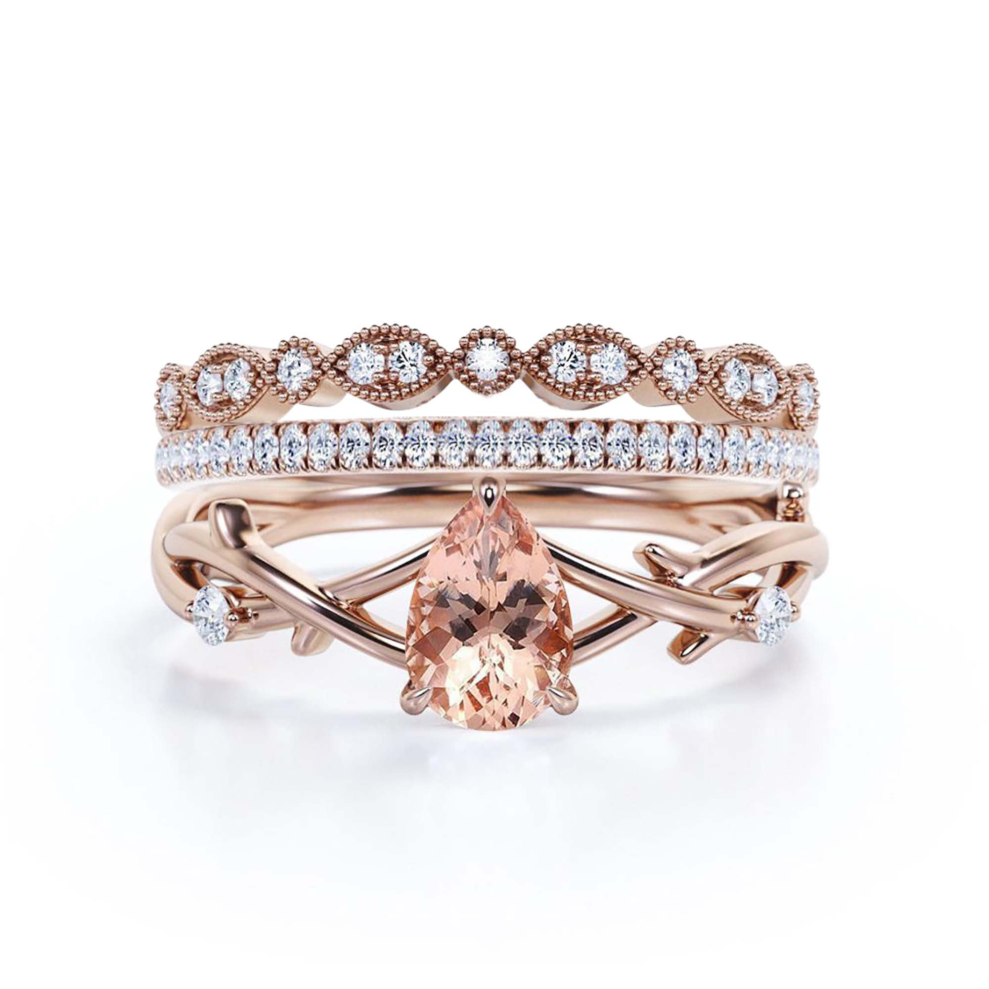 Boho & hippie 2.10 Carat Pear Cut Morganite And Diamond Moissanite Unique Engagement Ring ...