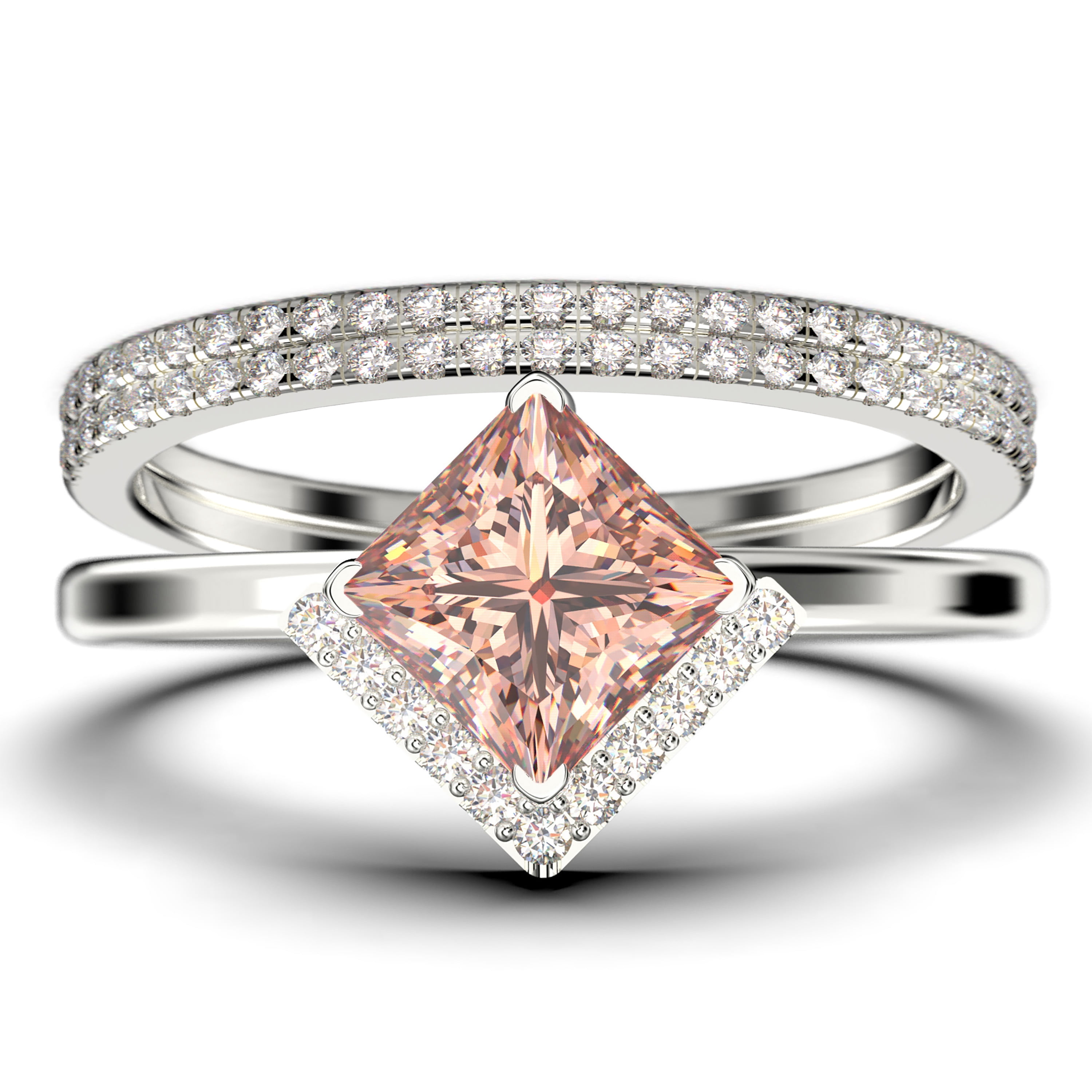 Boho & hippie 2.50 Carat Princess Cut Morganite And Diamond Moissanite ...