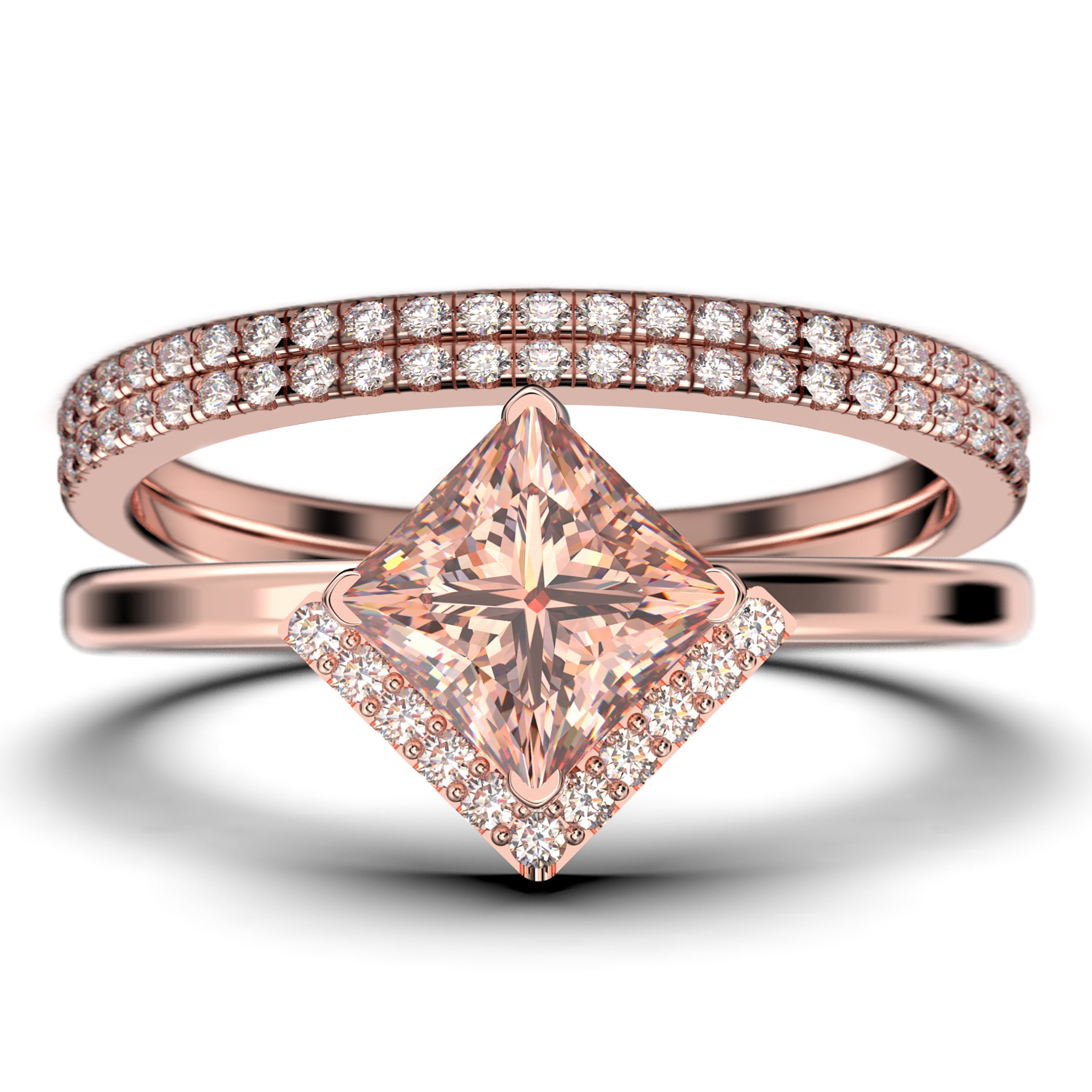 Boho & hippie 2.50 Carat Princess Cut Morganite And Diamond Moissanite ...