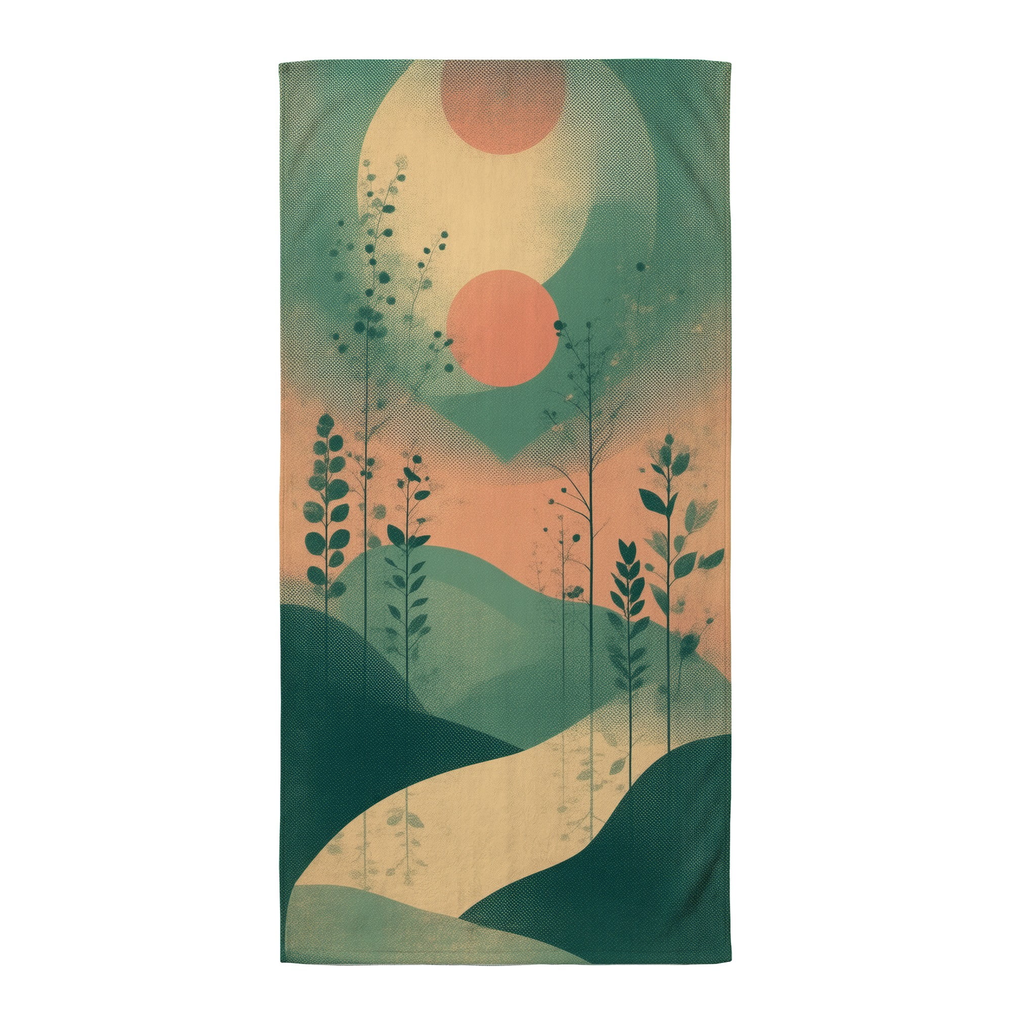 Boho oversized beach towels An illustration of a landscape with trees ...