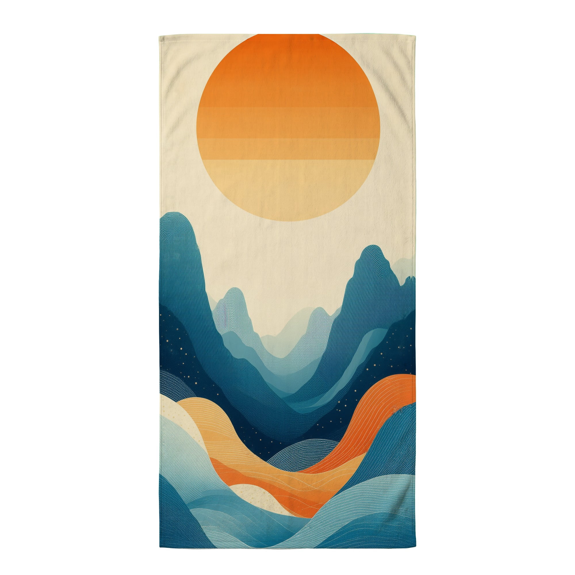 Boho oversized beach towels An illustration of a mountain landscape ...