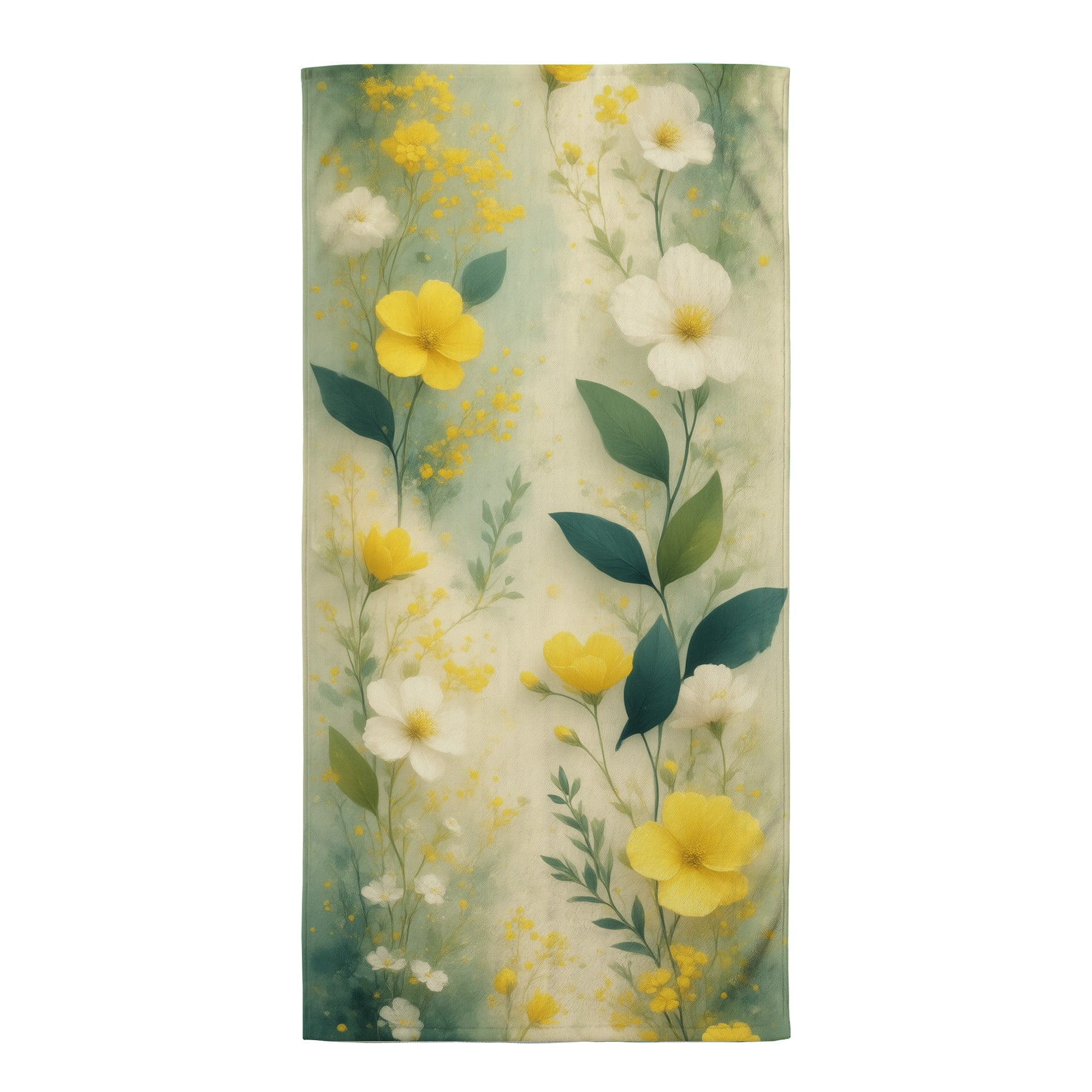 Boho oversized beach towels A painting of yellow and white flowers on a ...
