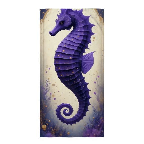 Boho oversized beach towels A purple seahorse on a blue and gold ...