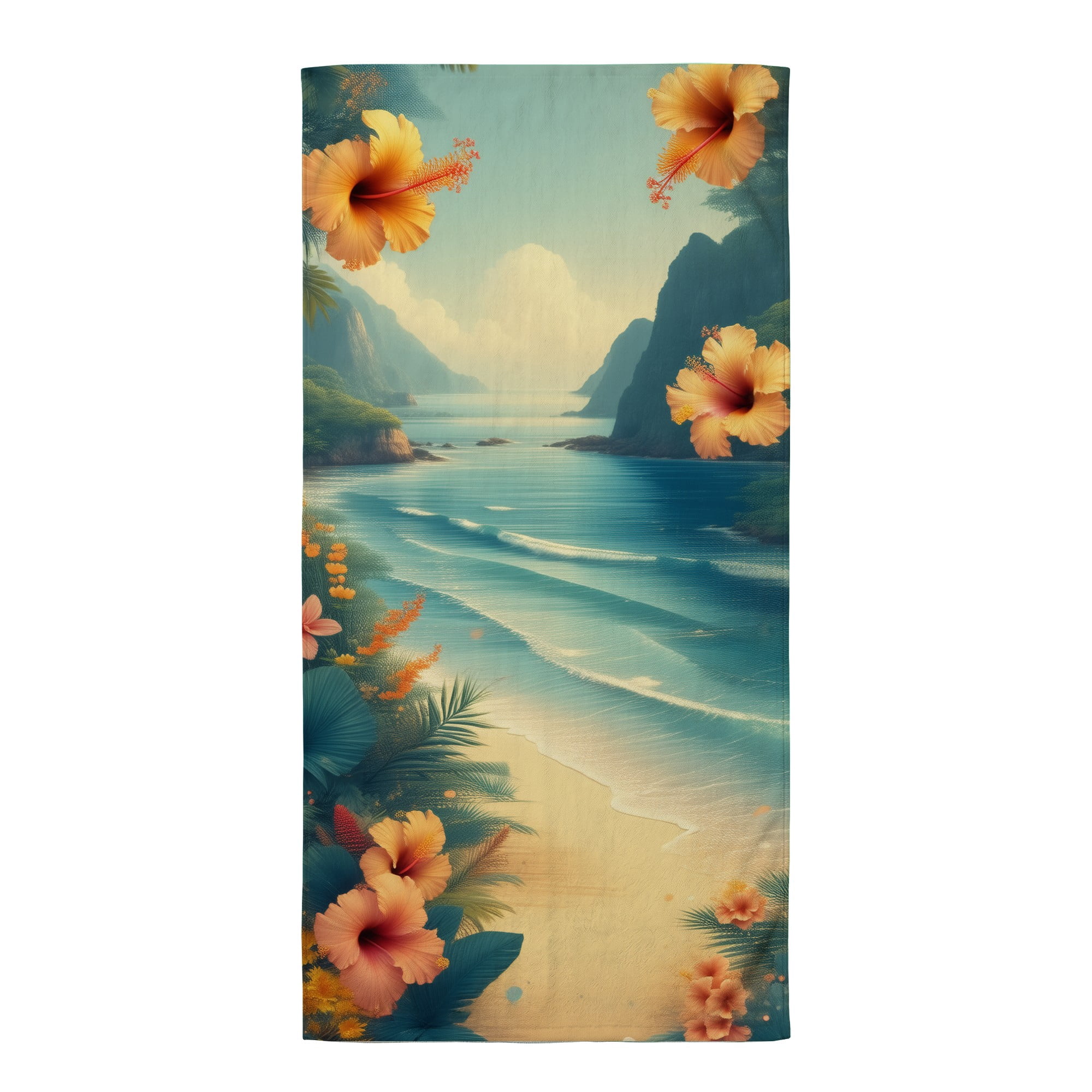 Boho oversized beach towels A tropical beach scene with hibiscus ...