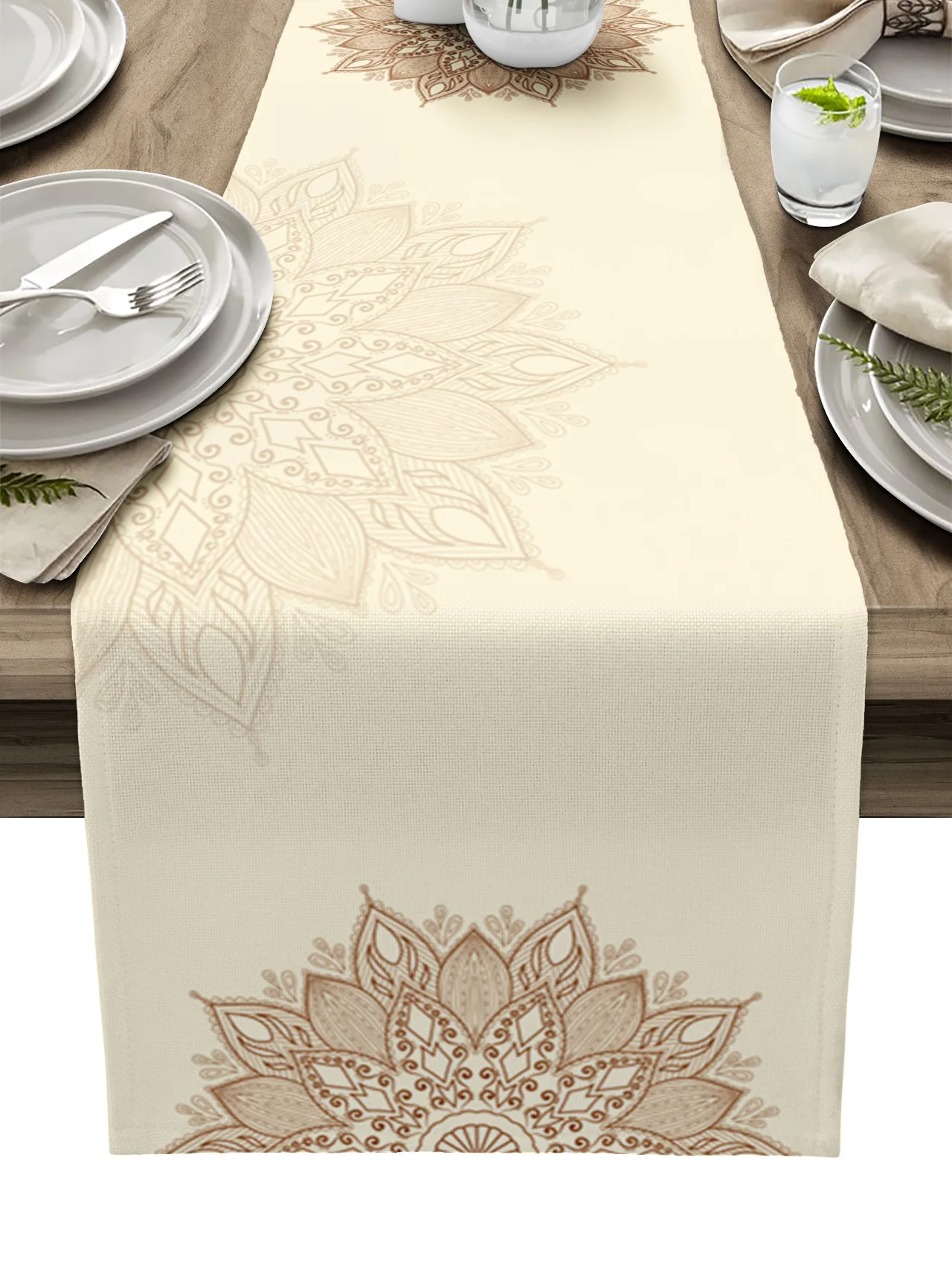 Boho r Mandala Flowers Texture Linen Custom Table Runners for Dining ...