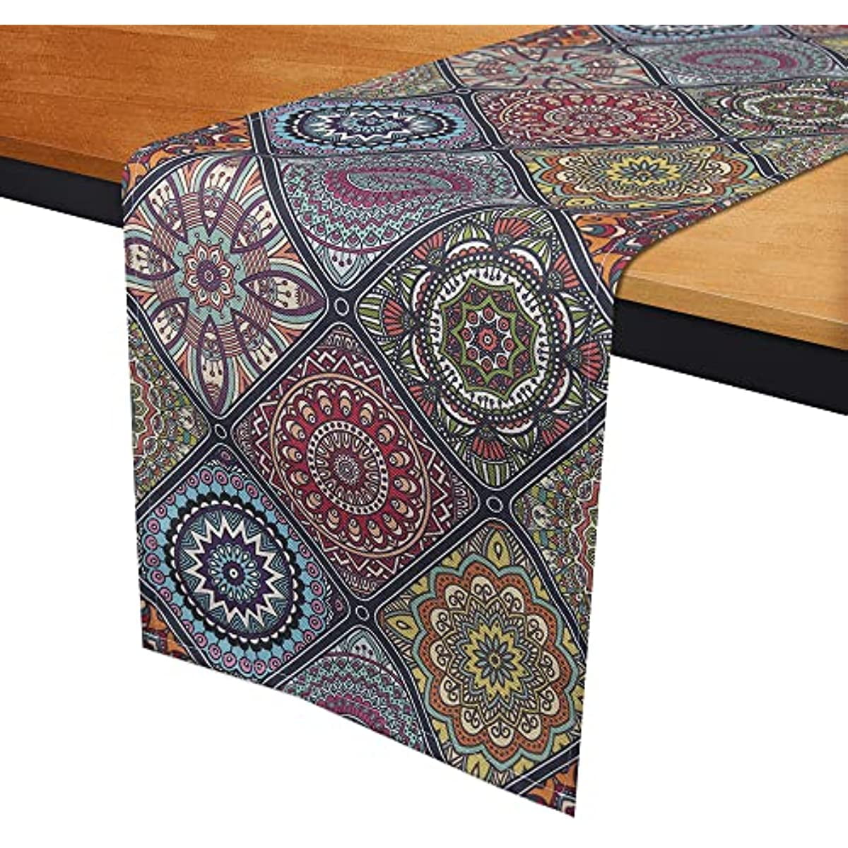 Boho r Mandala Flowers Texture Linen Table Washable Runners for Dining ...