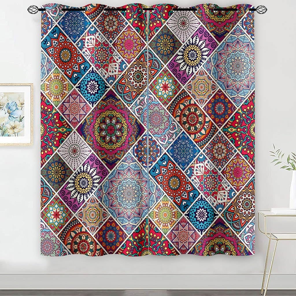 Boho style Flower Window Transparent Curtain (2 pieces) Translucent ...