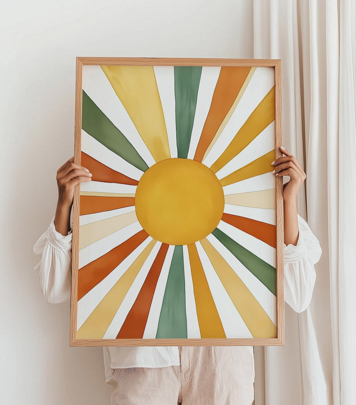 Boho sunburst art Poster playroom nursery sun retro abstract rays room ...