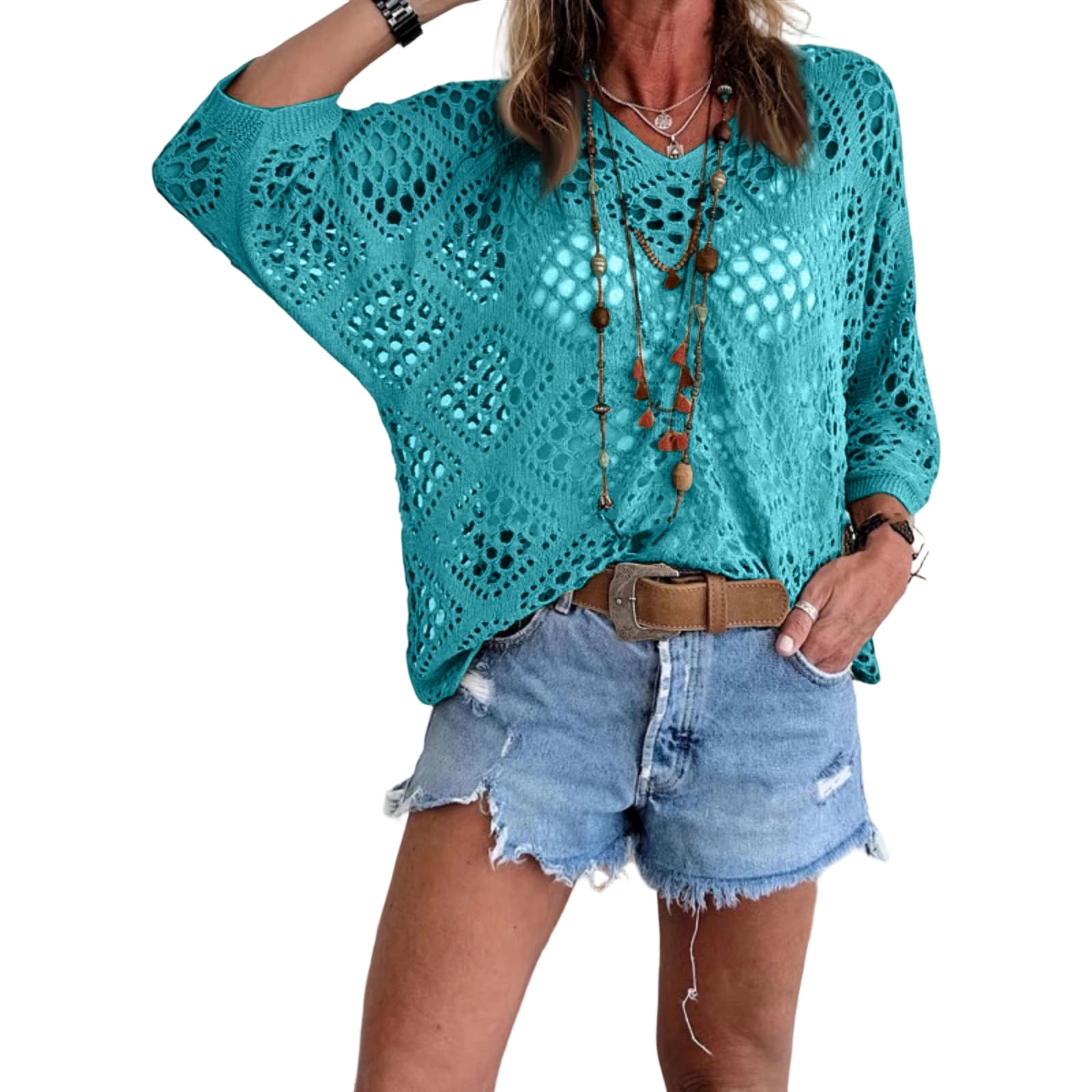 Boho tops for womens summer tops Crochet Long Sleeve Tops Sweaters for ...