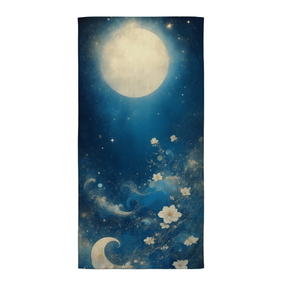 Boho towels A painting of a night sky with a full moon and flowers ...