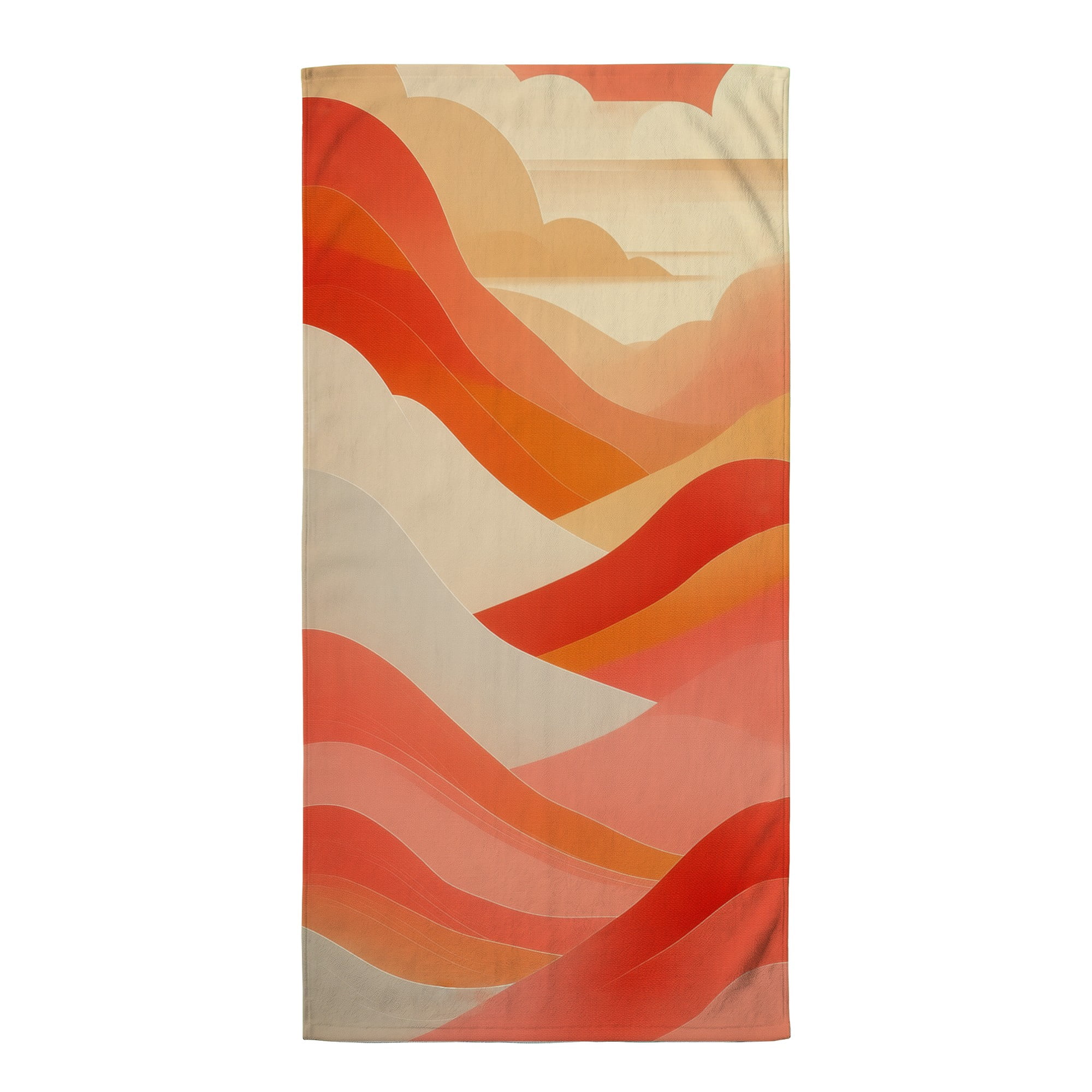 Boho towels A painting of a red and orange landscape with clouds ...