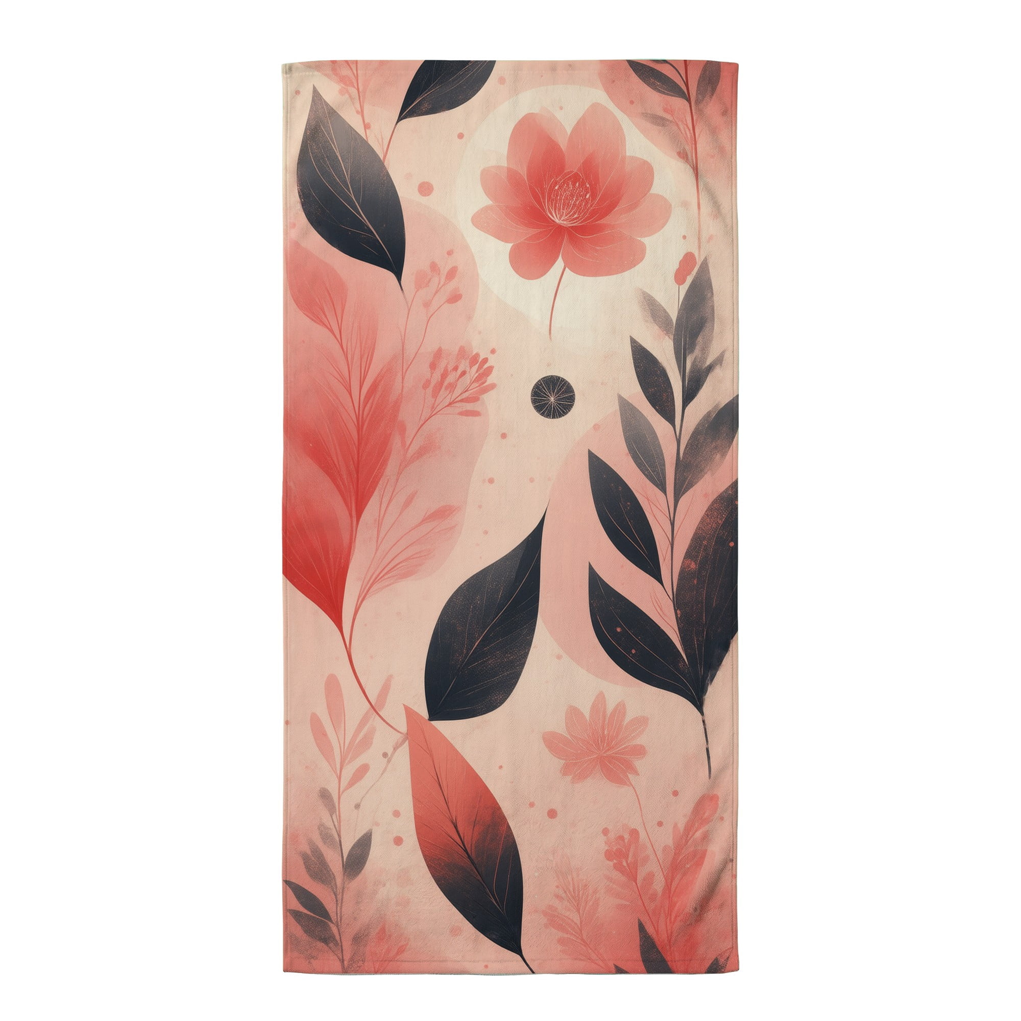 Boho towels A pink and black floral pattern on a pink background toalla ...