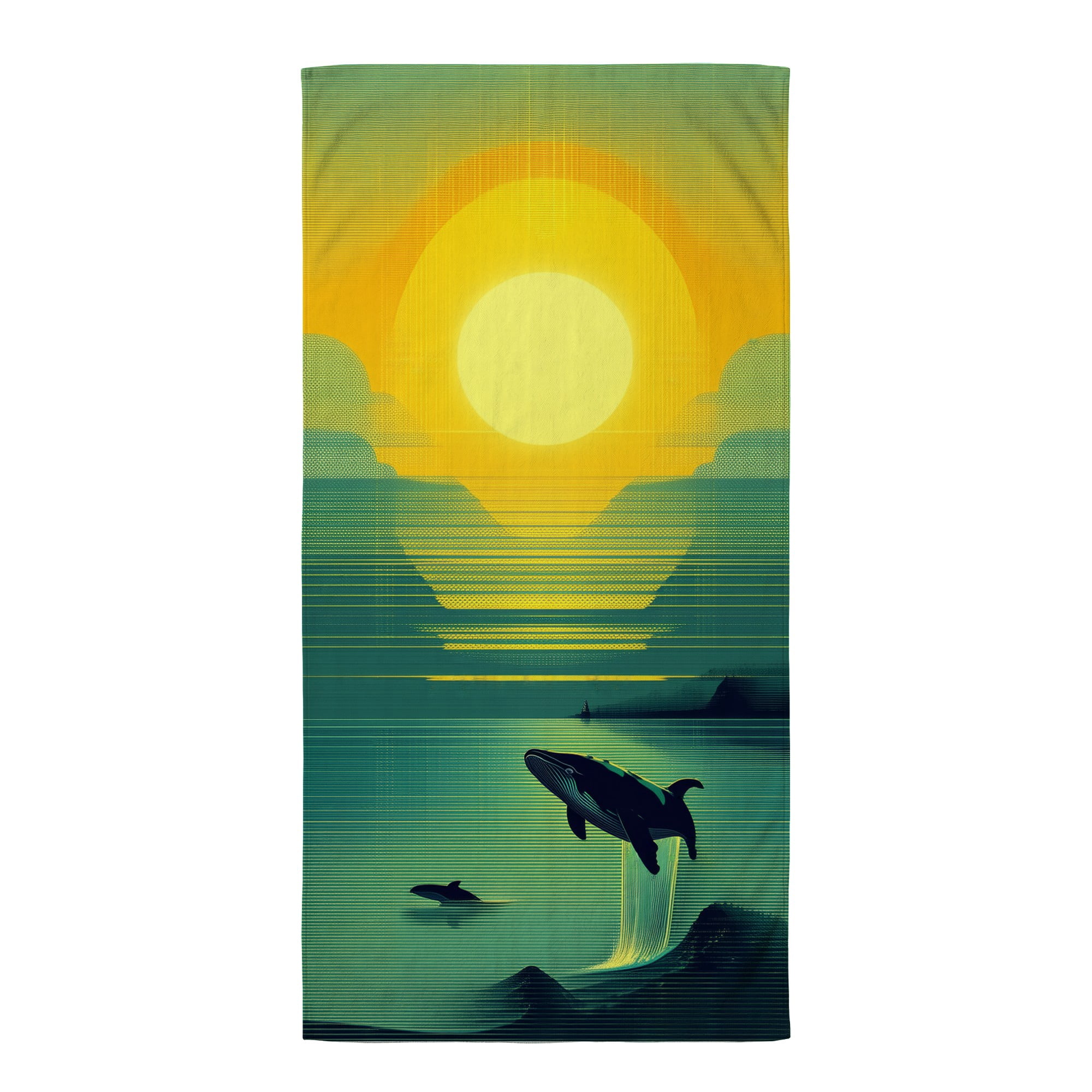 Boho towels A whale jumping out of the water in front of a sunset beach ...
